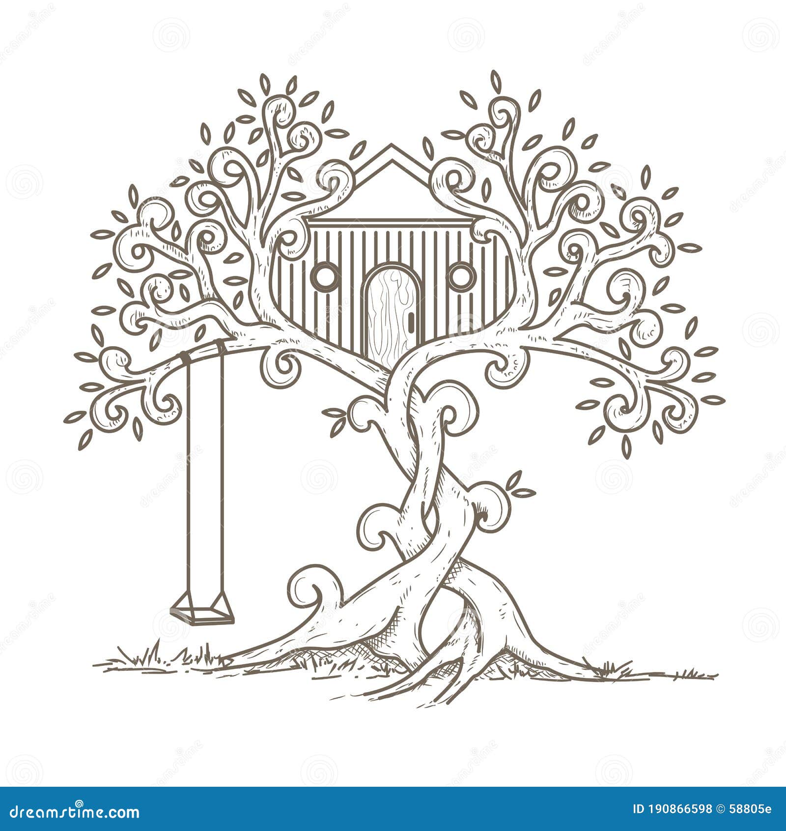 Tree house line art design stock vector. Illustration of vector - 190866598