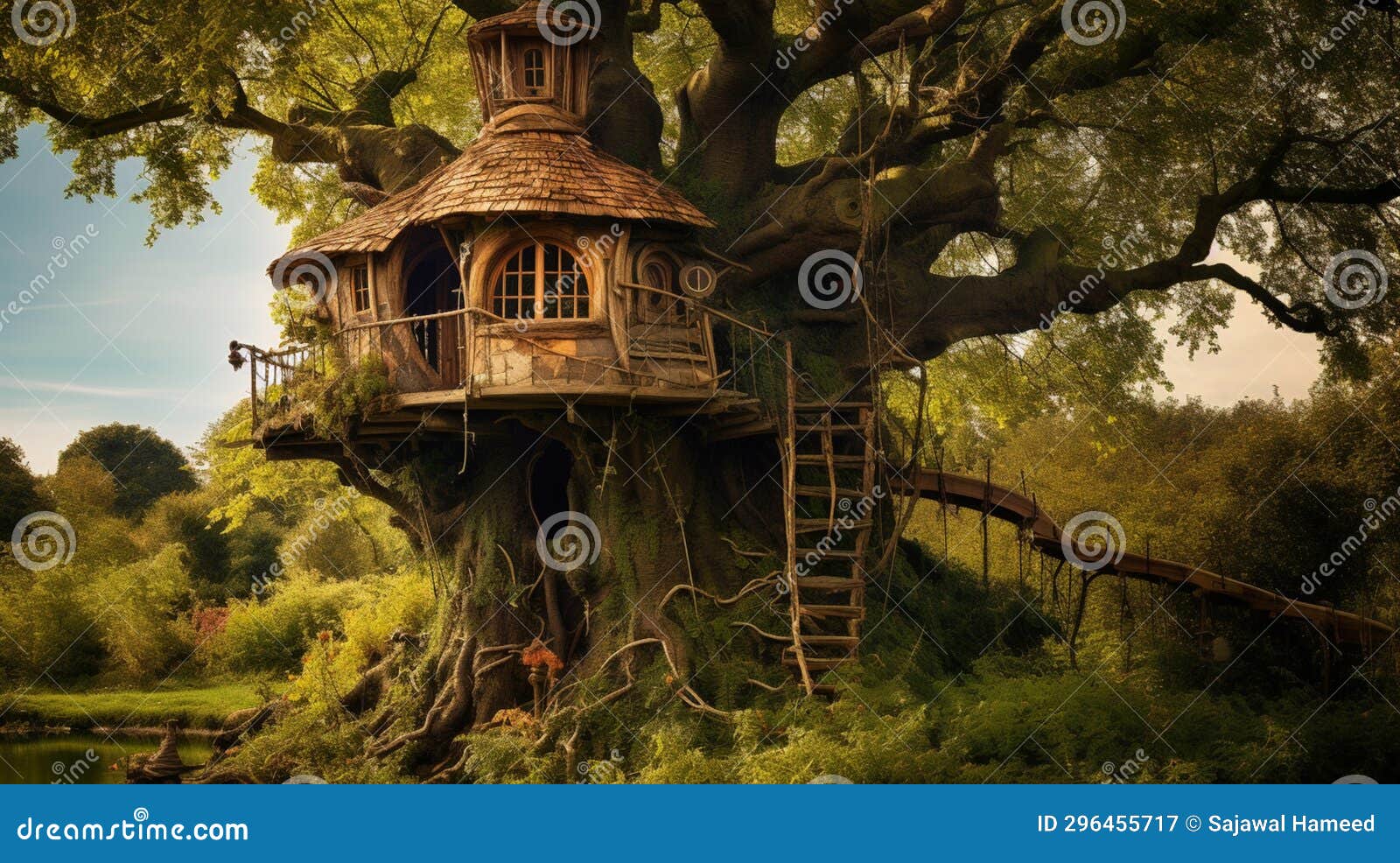 A Treehouse Nestled High in the Branches of a Sturdy Old Tree Stock ...
