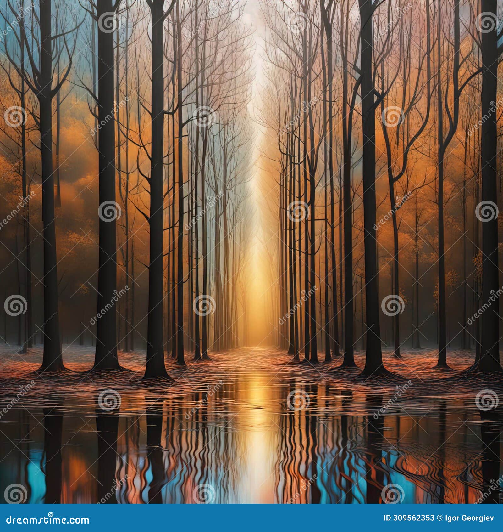 Trees in the automn stock illustration. Illustration of morning - 309562353