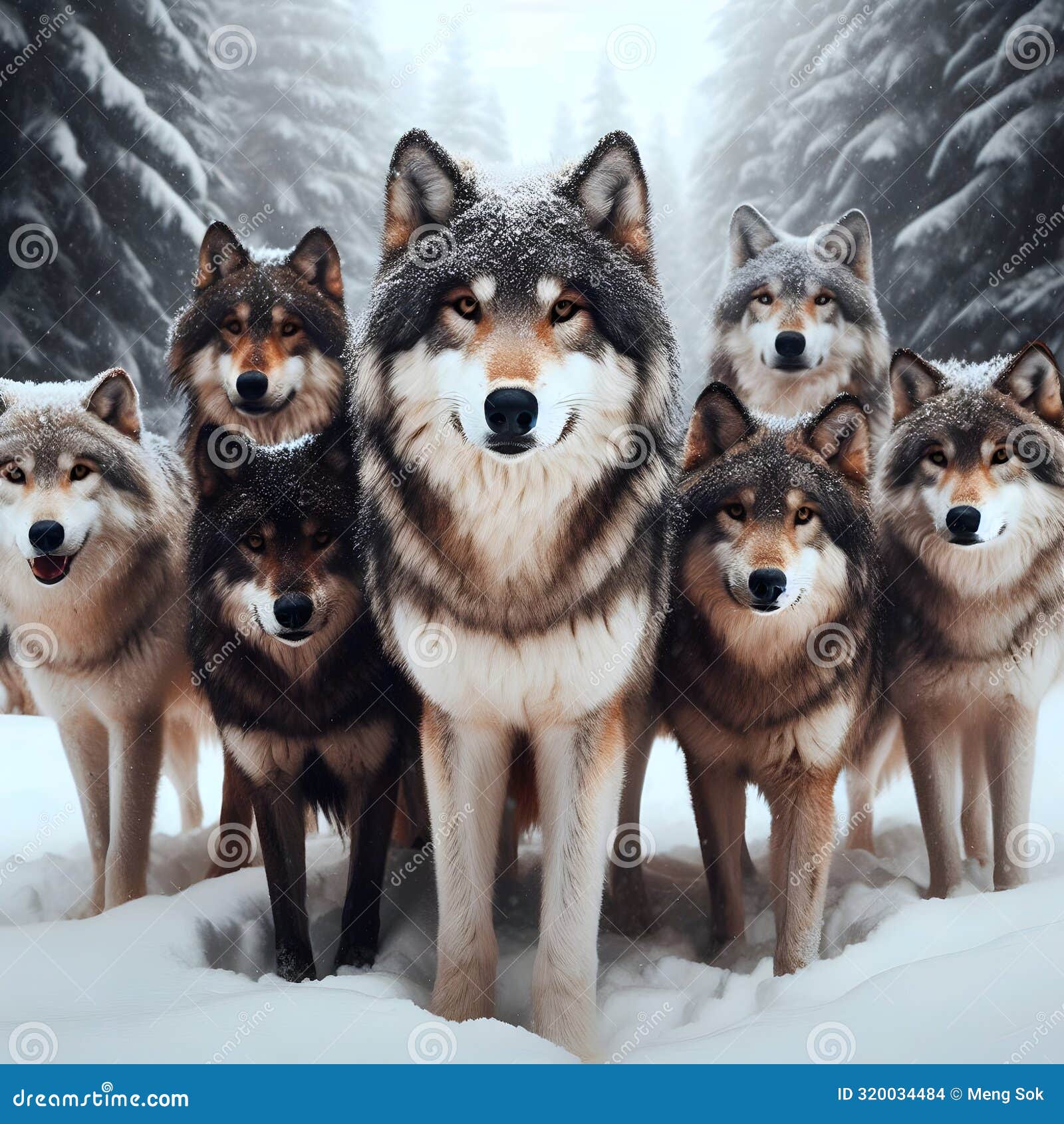 With Trees in the Background, Wolves are Standing in the Snow. Stock ...