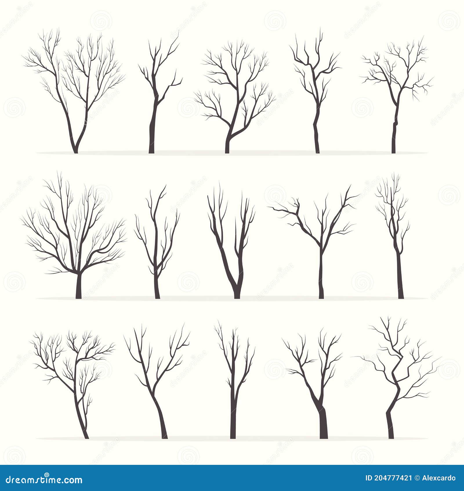 Trees with Bare Branches Silhouette Set. Mysterious Black Growths ...