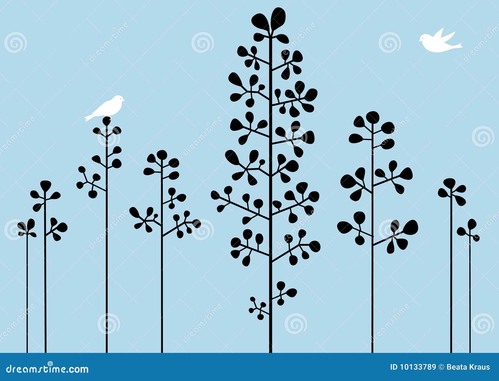 Trees with birds stock vector. Illustration of backdrop - 10133789