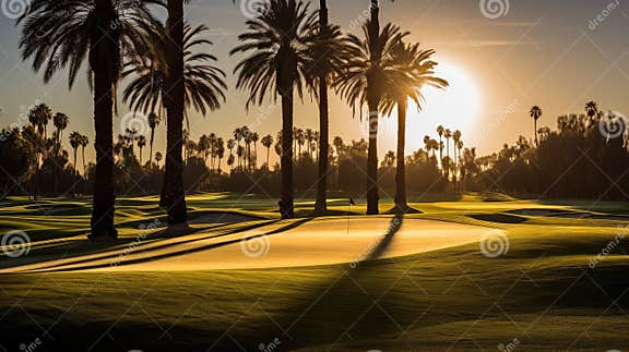 Trees Bright Sun Golf Course Stock Illustration - Illustration of tall ...