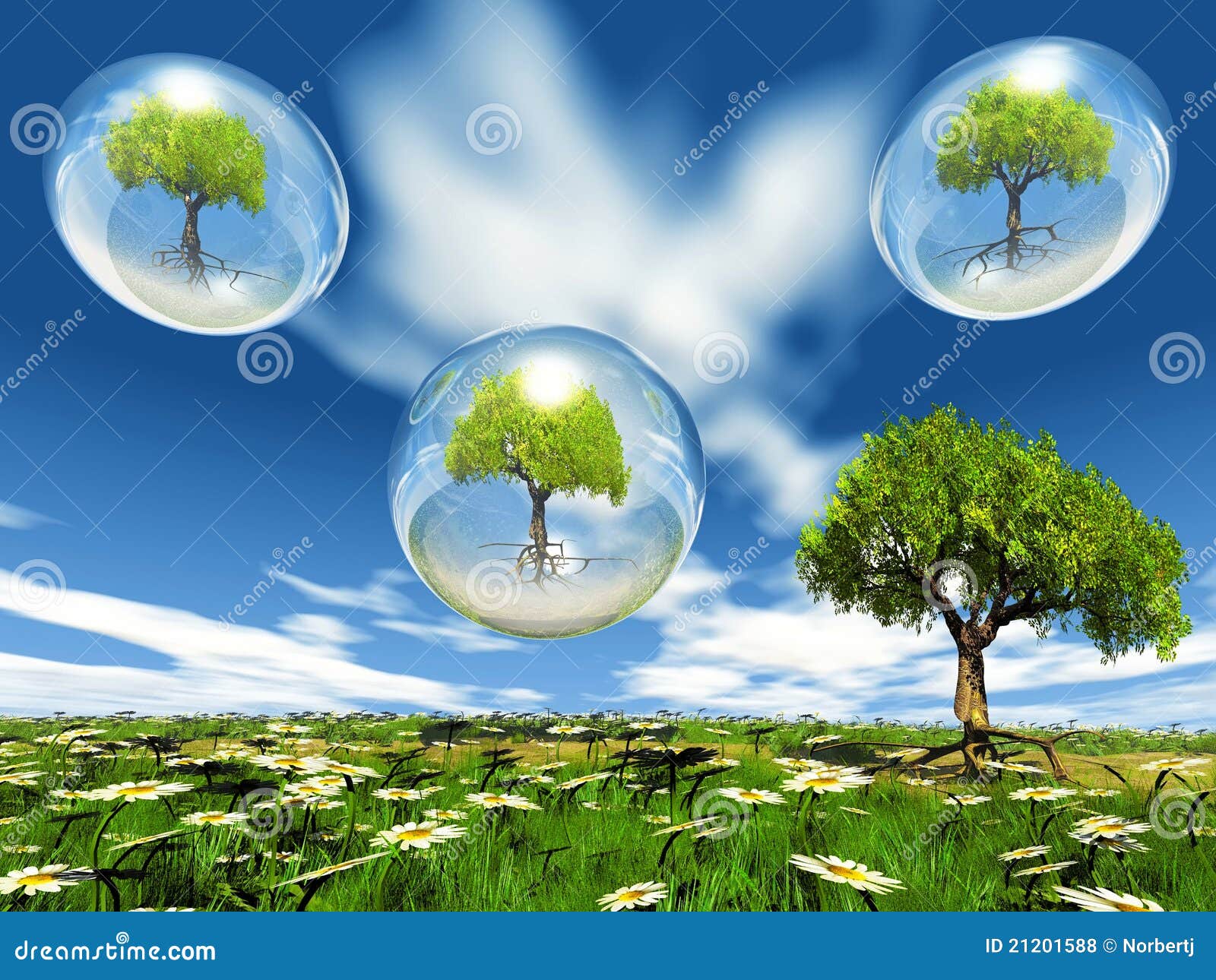 Trees in a bubble stock illustration. Illustration of solitary - 21201588