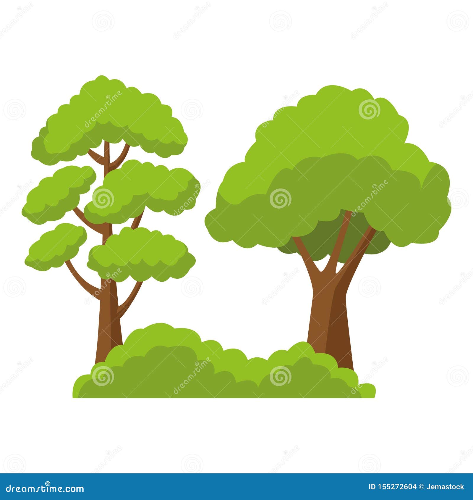 Trees on Bushes Nature Cartoon Stock Vector - Illustration of forest ...
