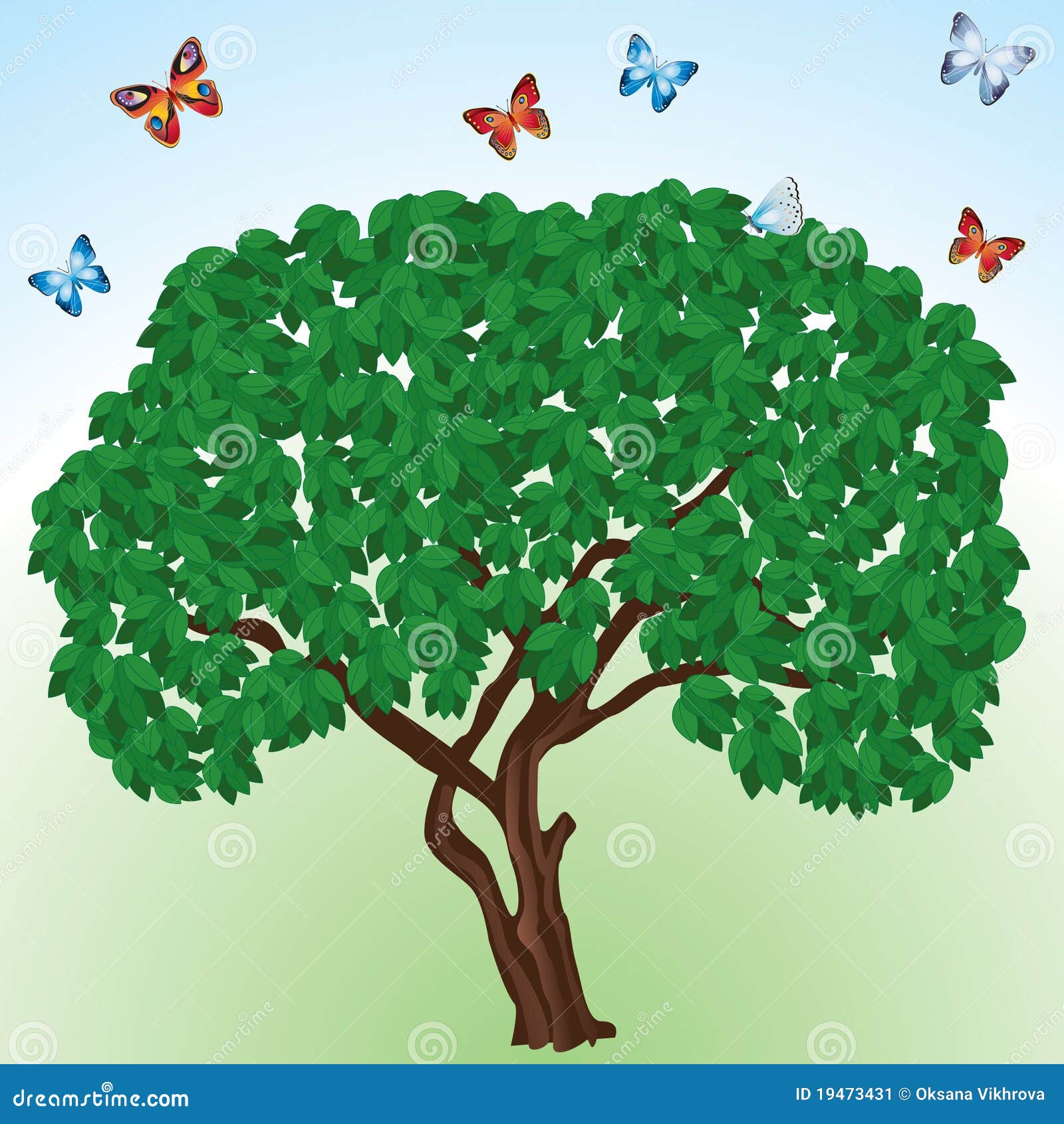 Trees and butterflies. stock vector. Illustration of color - 19473431
