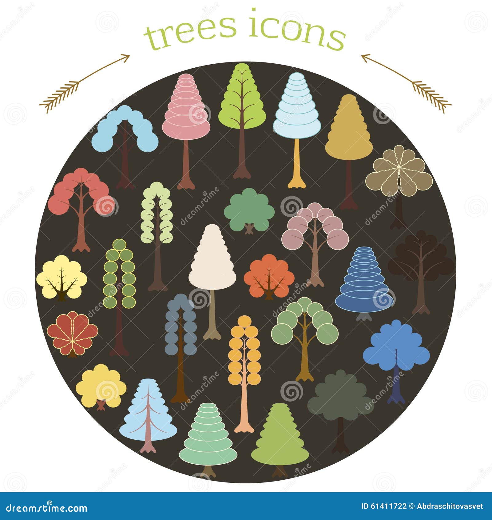 Trees colored icons stock vector. Illustration of decorative - 61411722