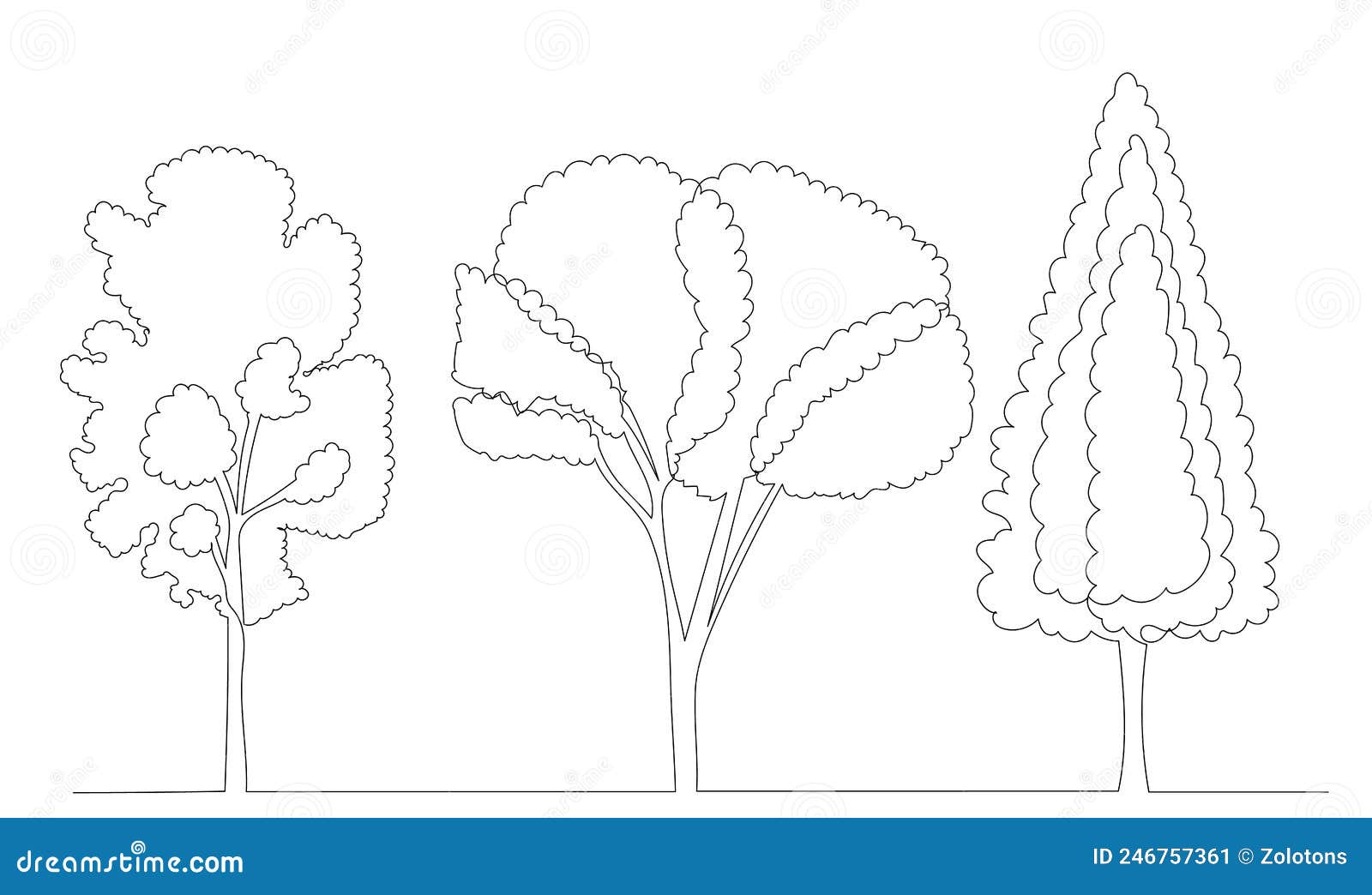 Trees Drawing in One Continuous Line, Isolated Stock Vector ...