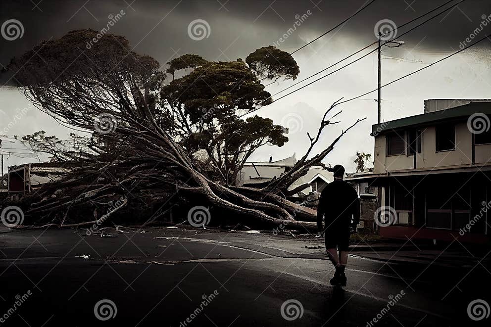 Trees Fell Down Under Violent Wind in Aftermath Hurricane Stock ...