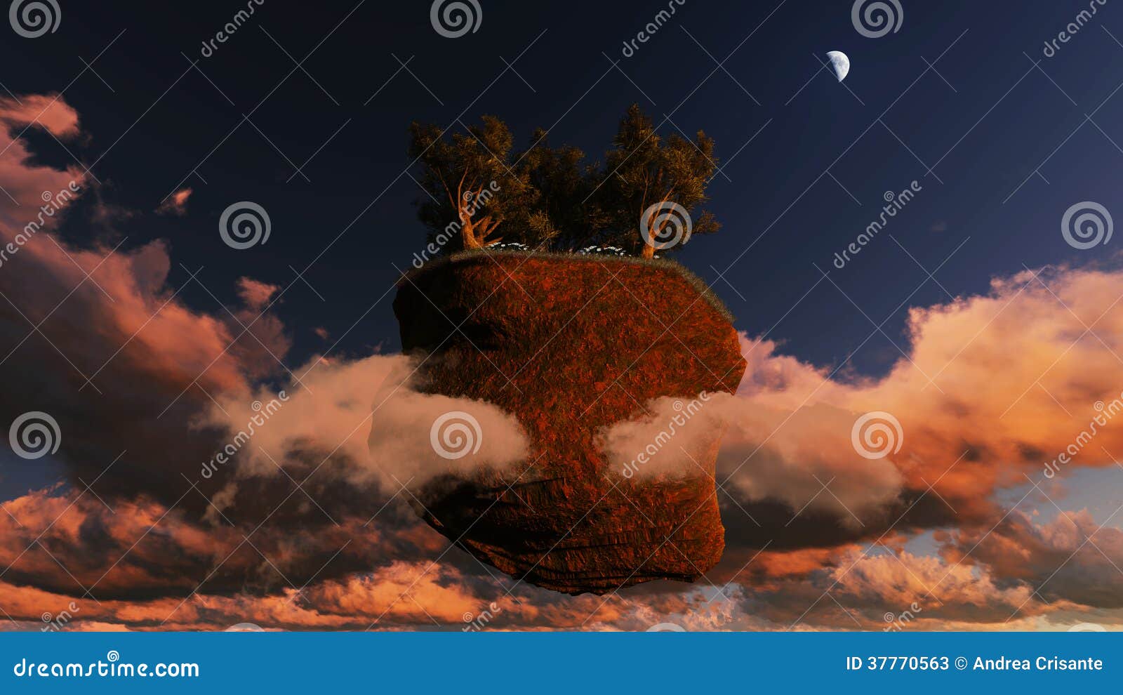 Flying Rock Islands At Night Sky Cartoon Landscape Stock Illustration ...