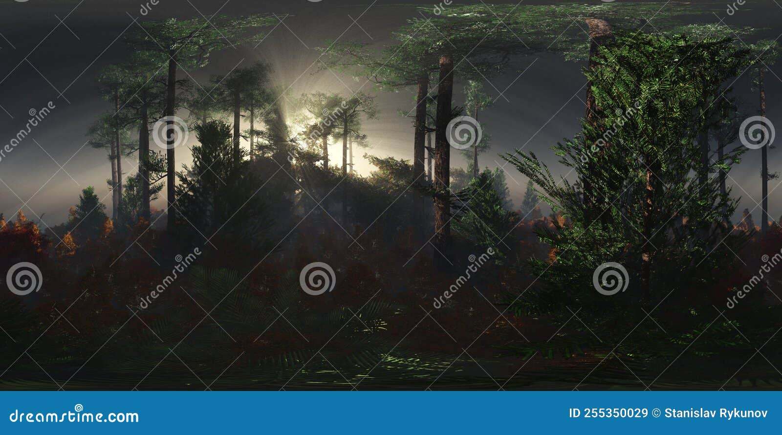 Forest in the Rays of the Setting Sun in the Fog Stock Illustration ...