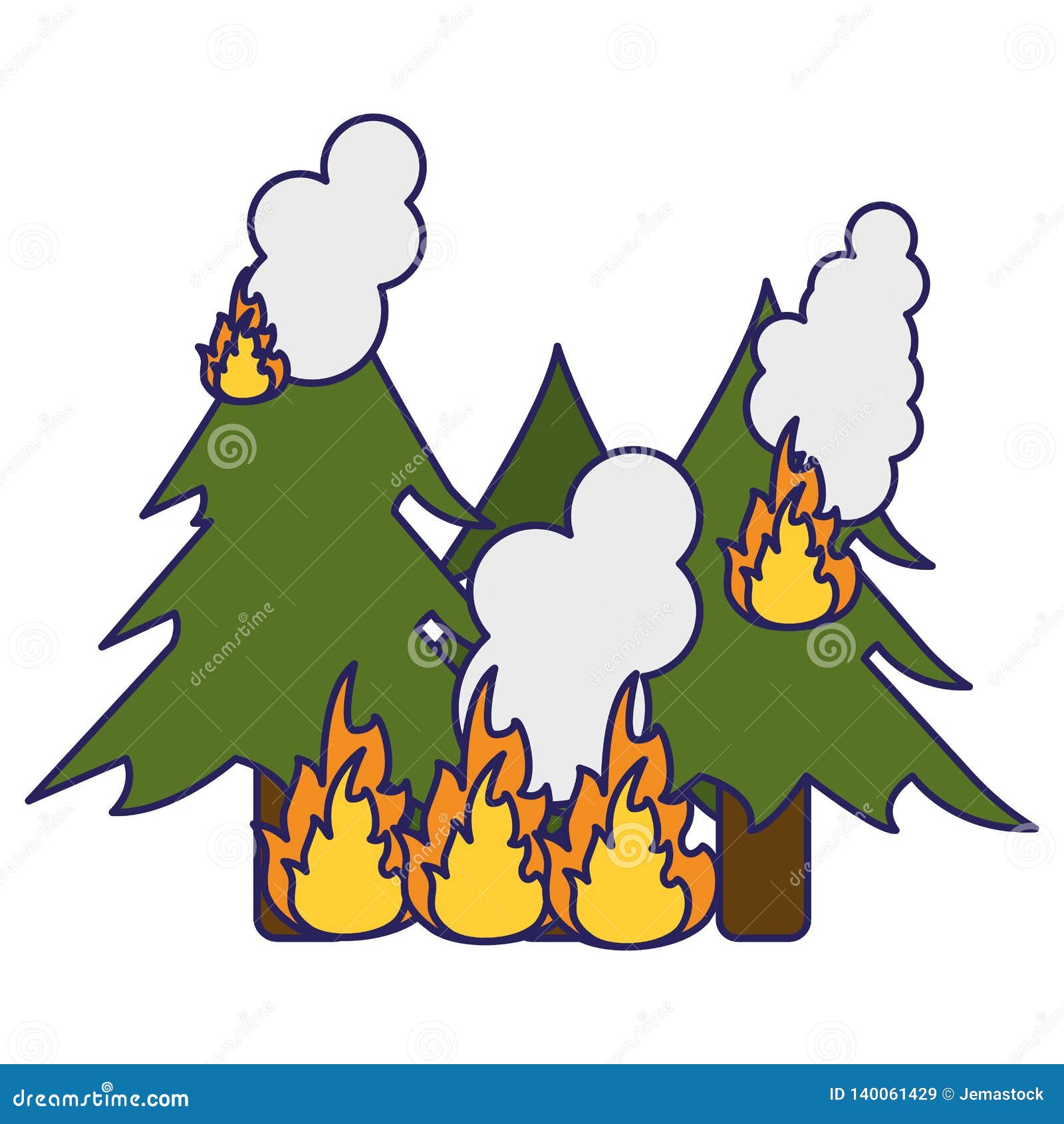 Trees Forest in Fire Blue Lines Stock Vector - Illustration of abstract ...