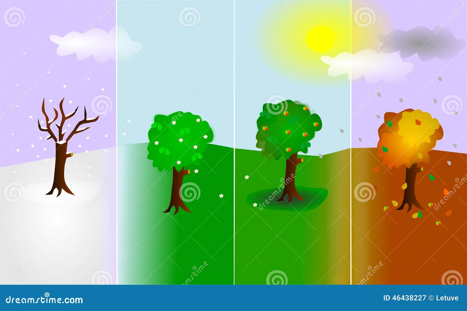 Trees in four seasons stock illustration. Illustration of snow - 46438227