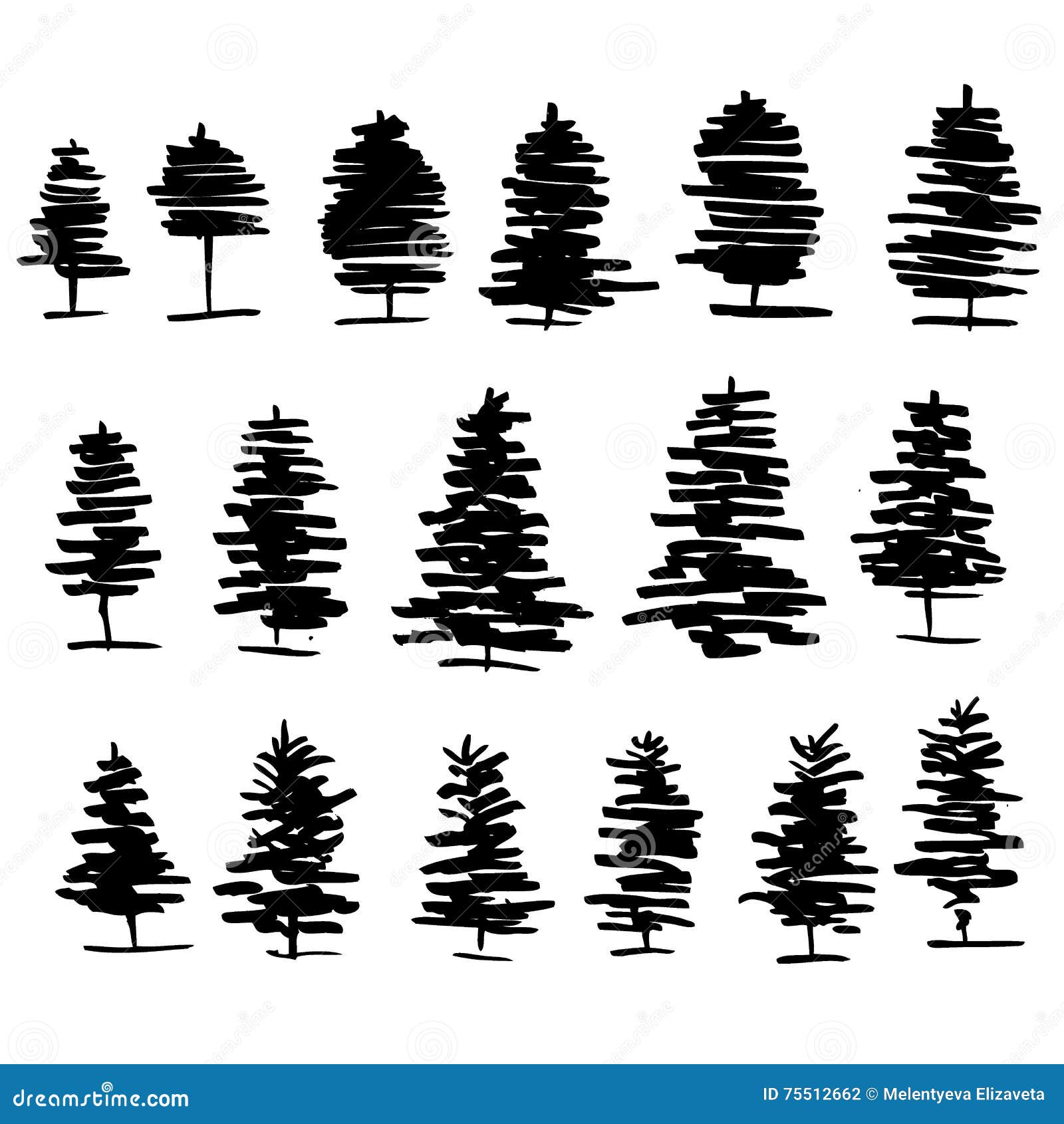 Trees Graphic Hand Drawn Vector Engraving Doodle Sketch Stock Vector ...