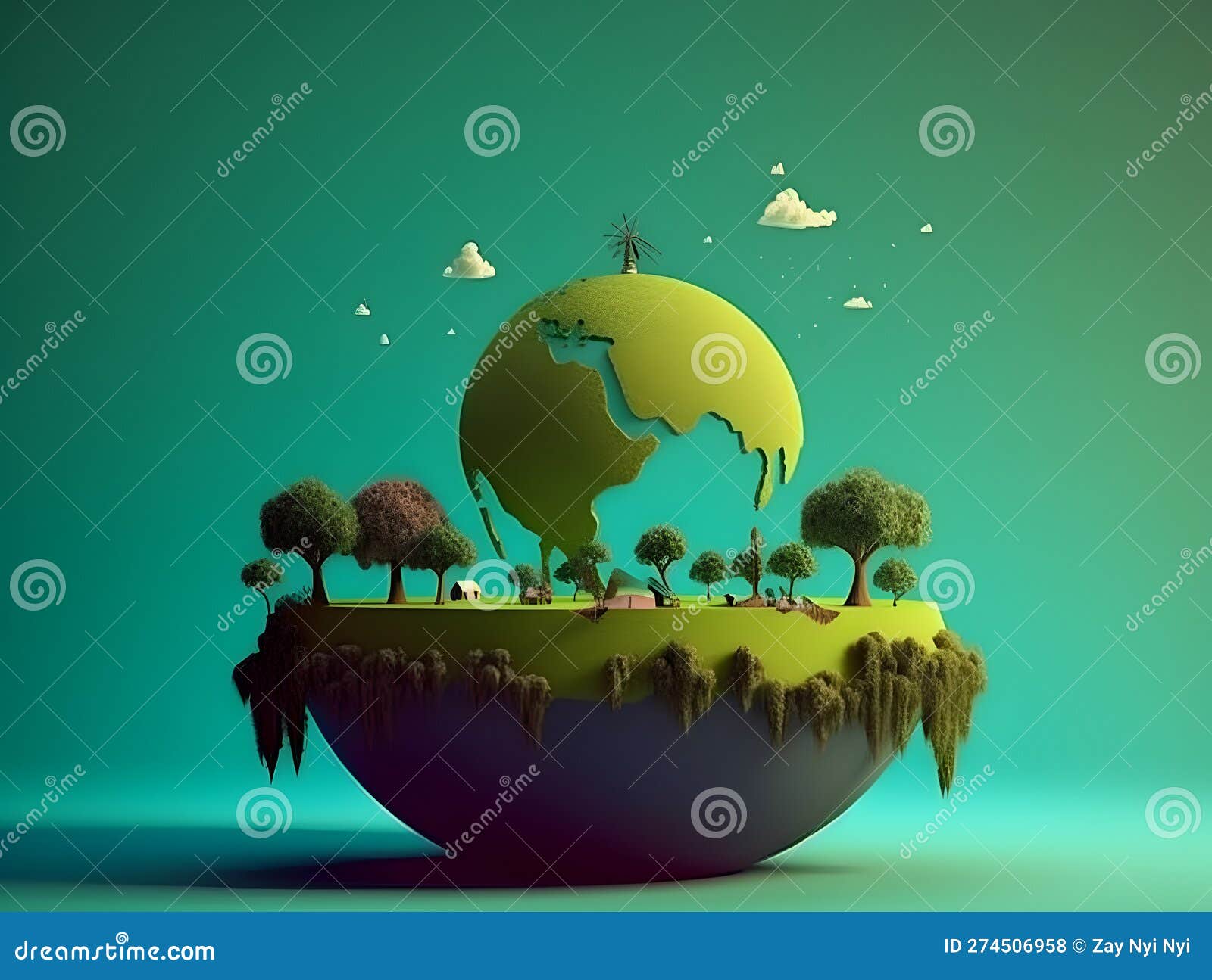 Trees on the Green World. Concept of Environment Day, Nature Day, Earth ...