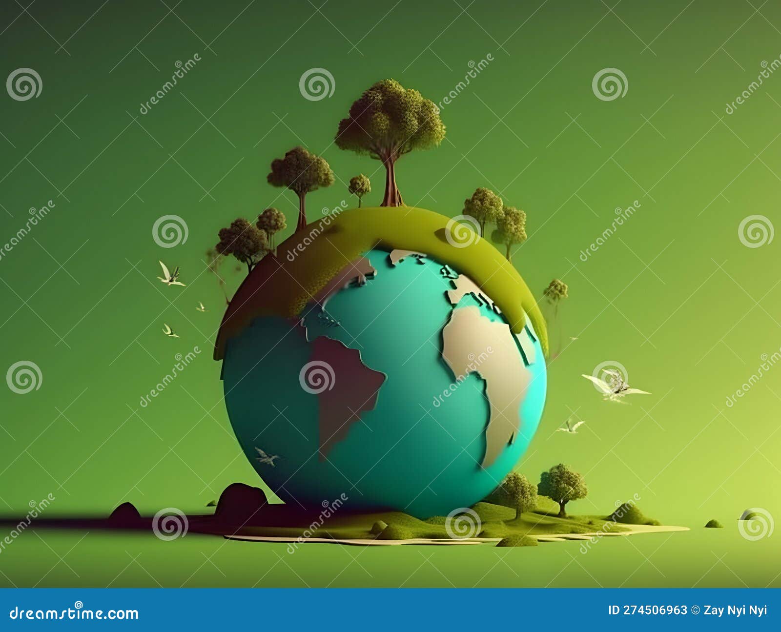 Trees on the Green World. Concept of Environment Day, Nature Day, Earth ...