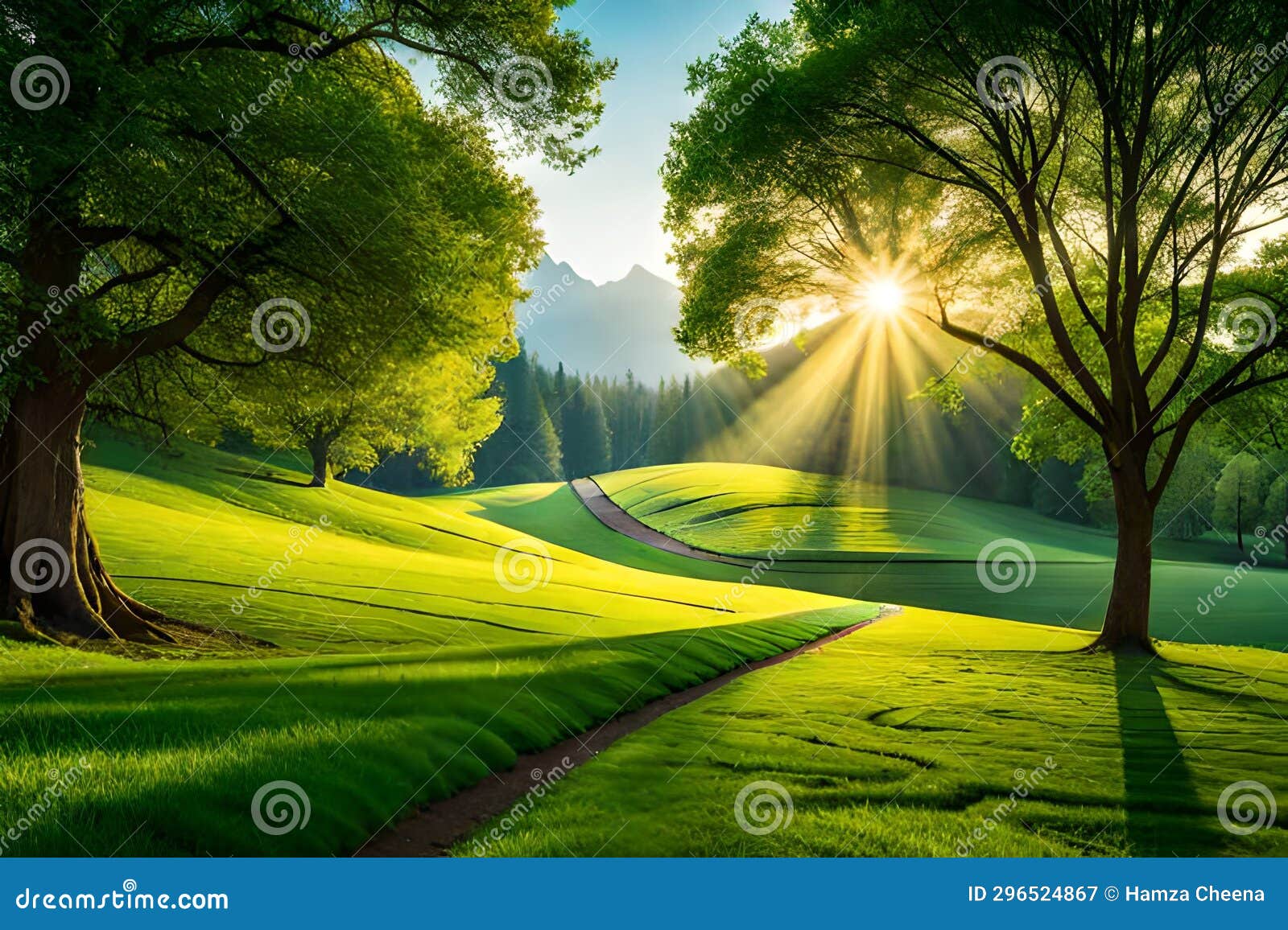 Trees greenery in sunset stock illustration. Illustration of forest ...