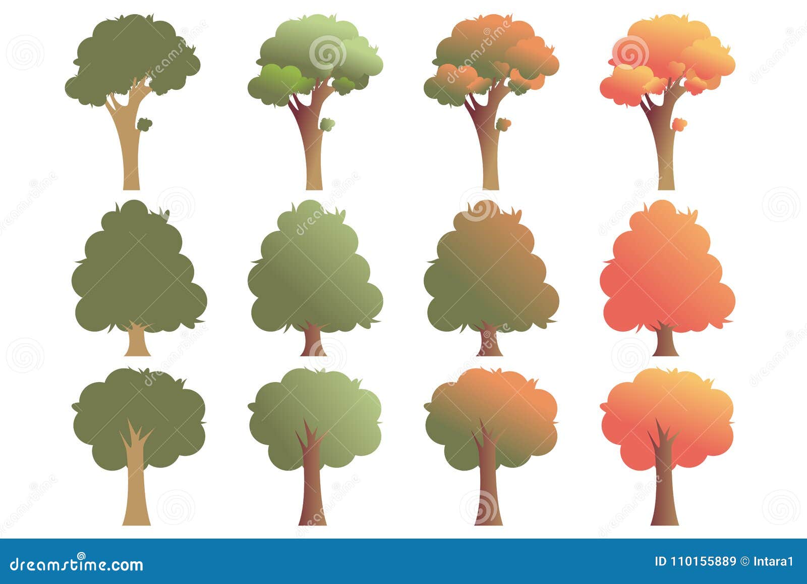 Set of Trees in Various Shapes, Isolated on White Background. Vector ...