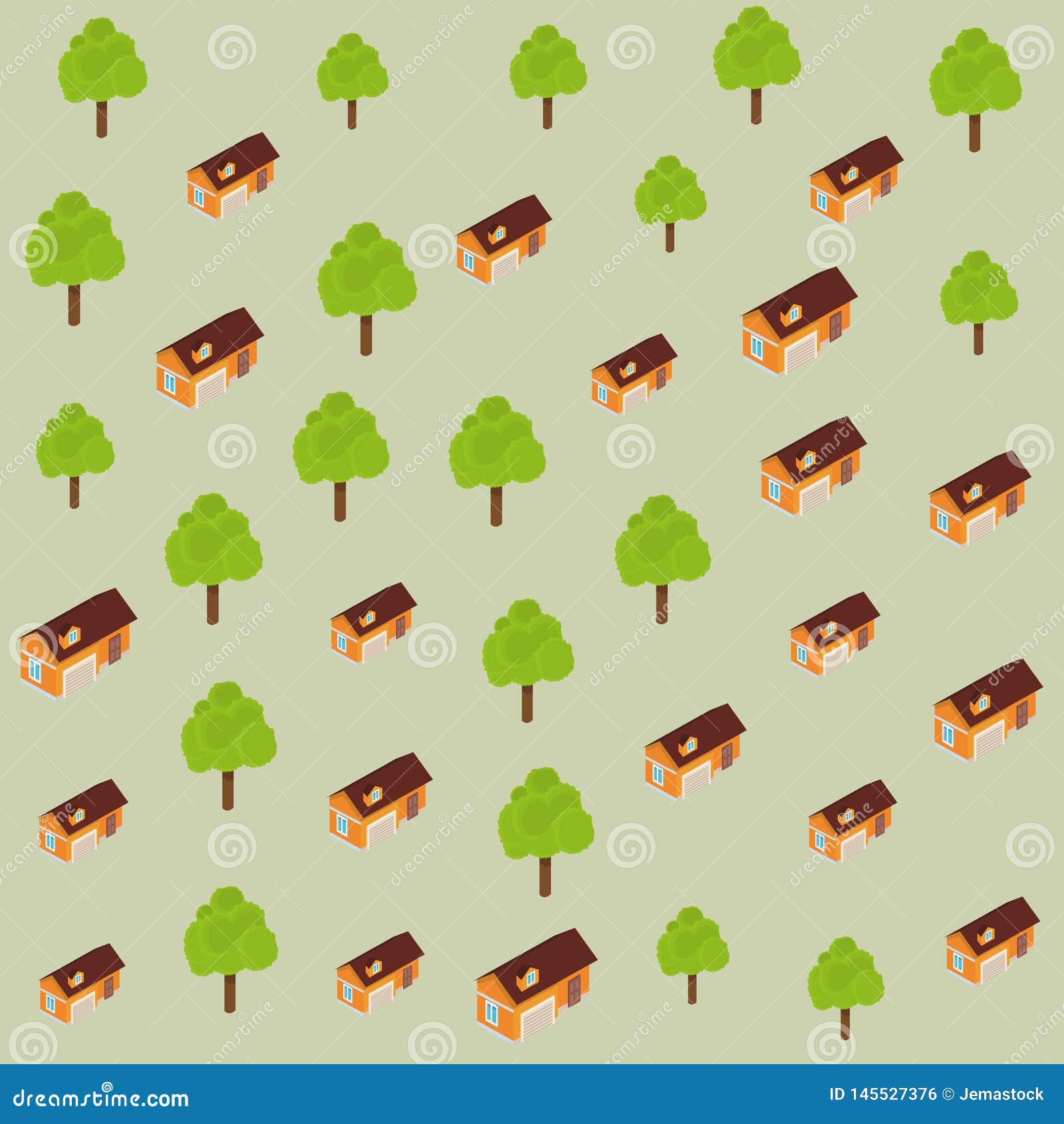 Trees and Houses Pattern Background Stock Vector - Illustration of ...