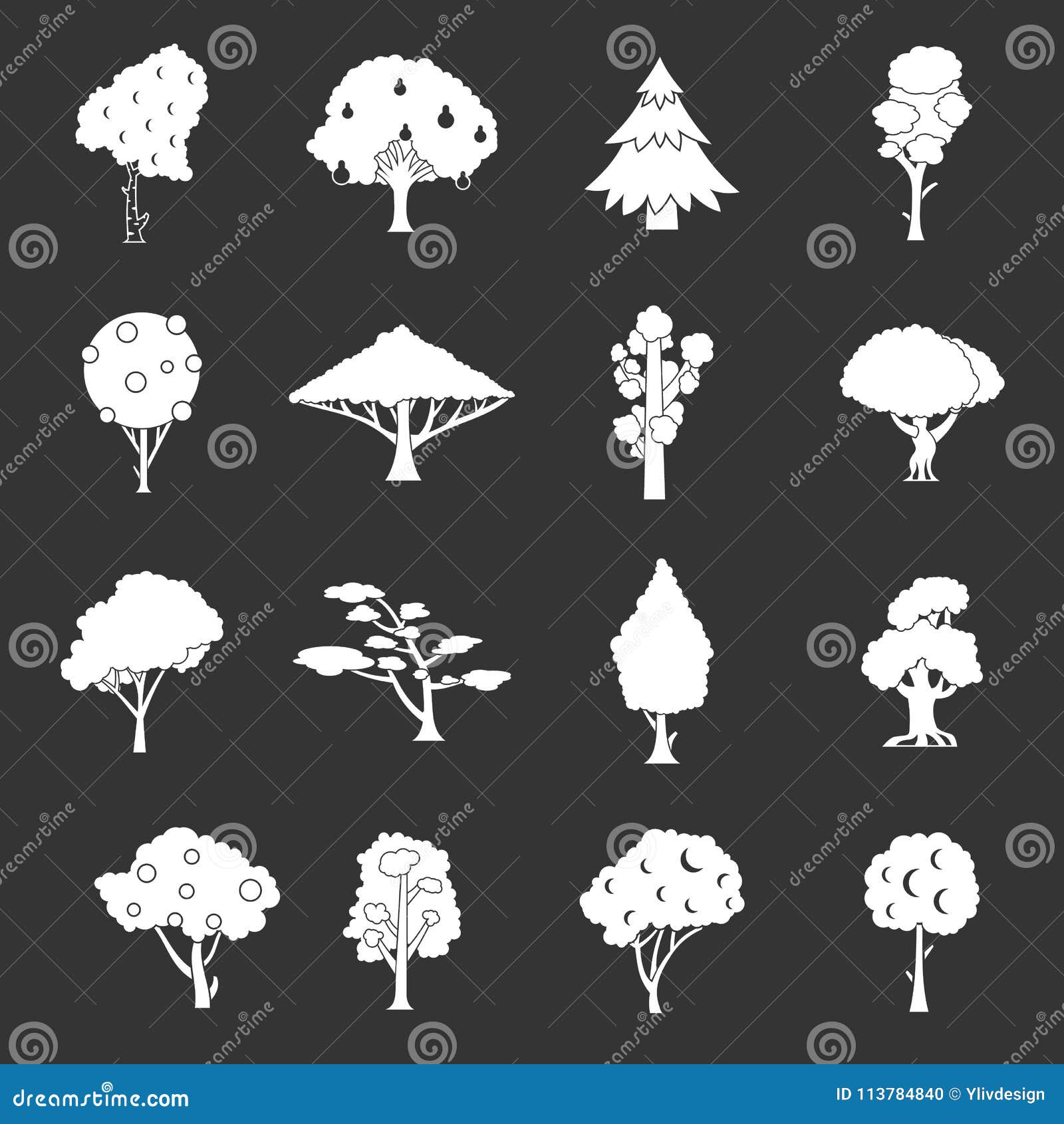 Trees Icons Set Grey Vector Stock Vector - Illustration of branch ...
