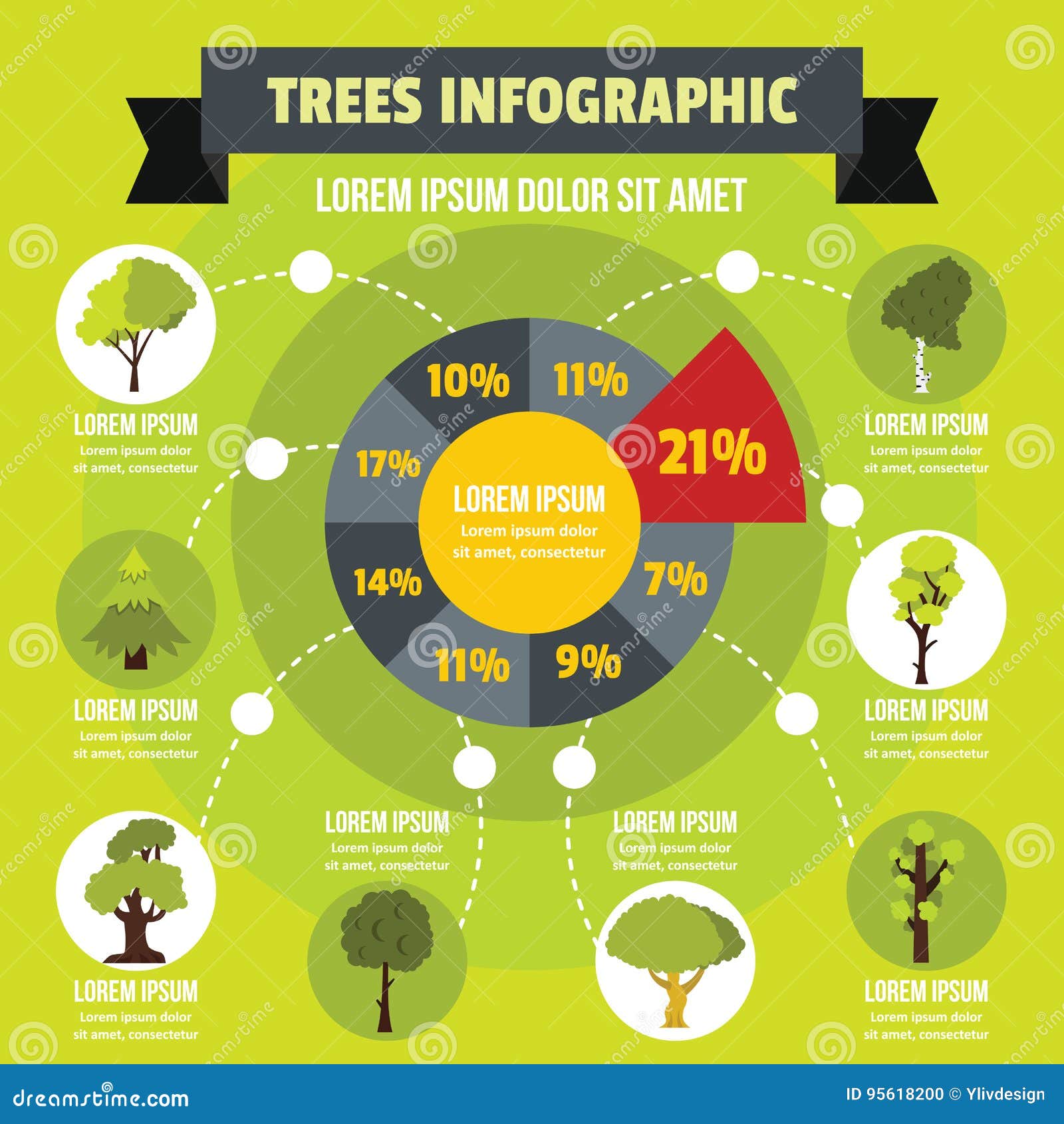 Trees Infographic Concept, Flat Style Stock Vector - Illustration of ...