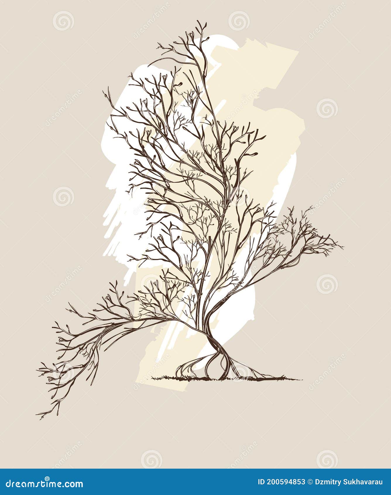 Trees Intertwined in Bird Shape with , Hand-drawn Illustration in ...