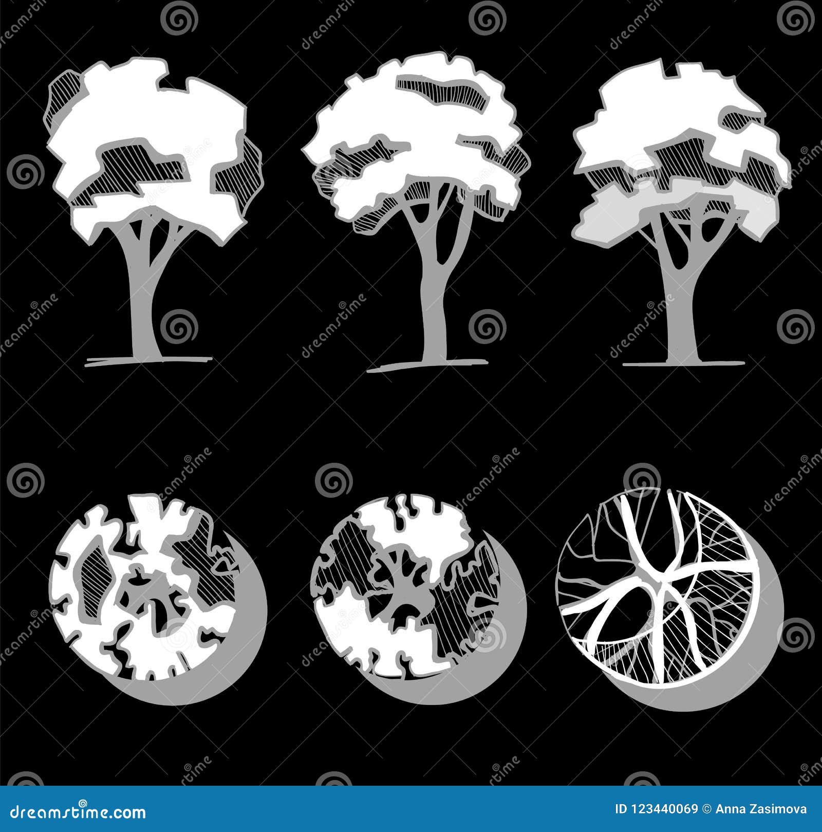 Trees For A Landscape Design. Different Hand Drawn Trees Isolated On ...