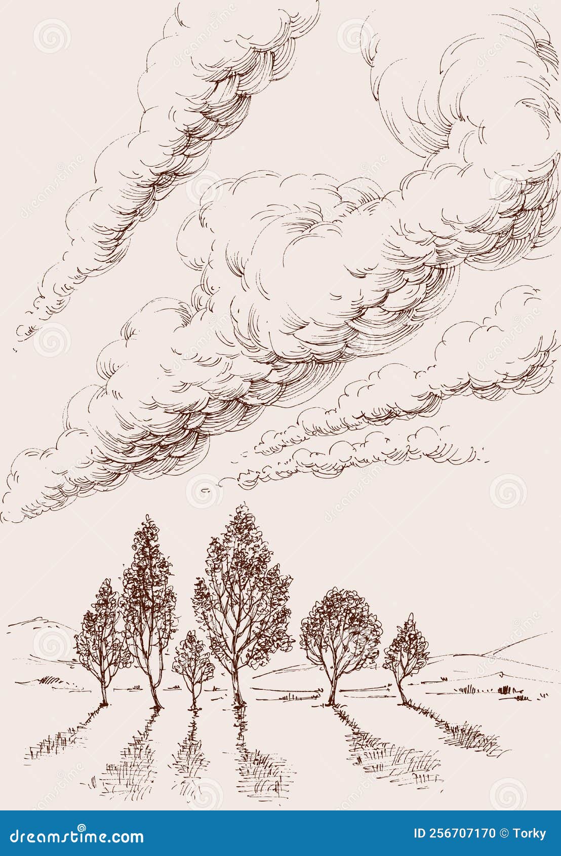 Trees Landscape Under the Cloudy Sky Stock Vector - Illustration of ...