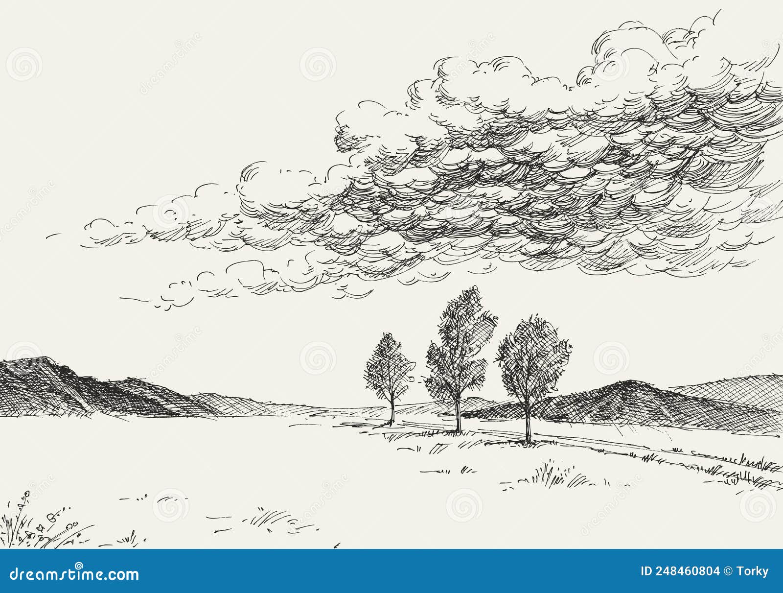 Trees Landscape Under the Cloudy Sky Stock Vector - Illustration of ...