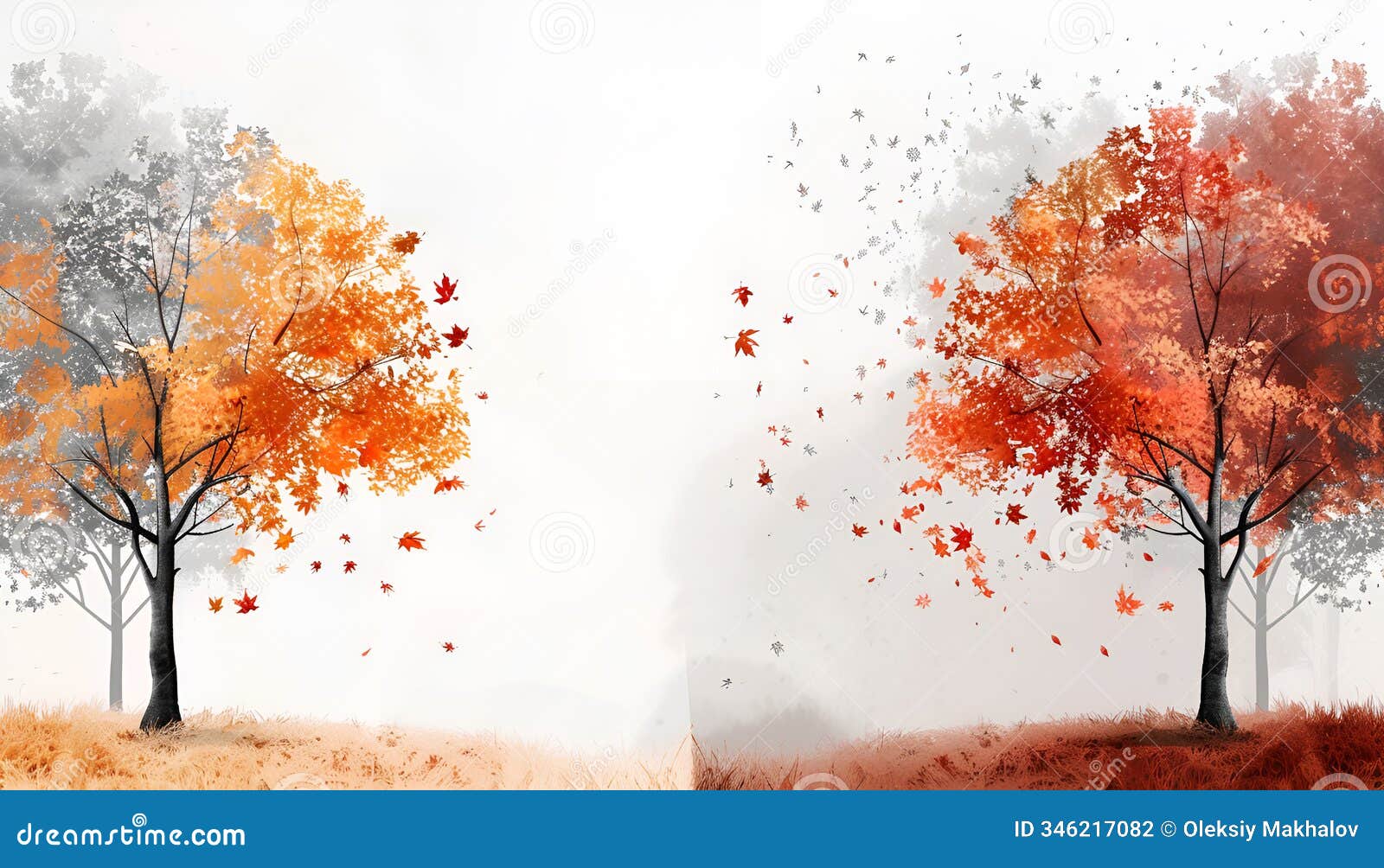 Trees on Left and Right Side with Color of Leafs Changing, Gloomy ...