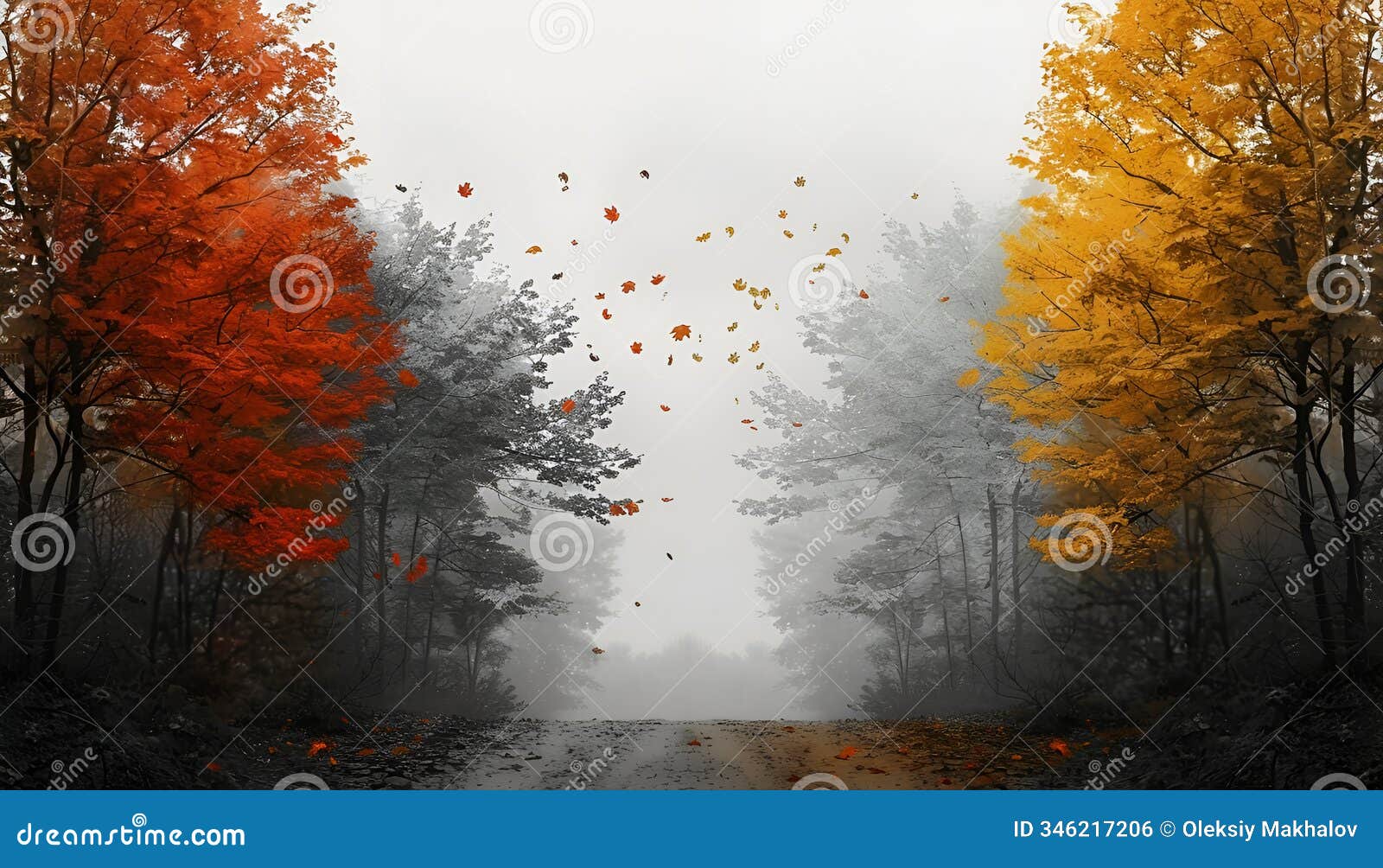 Trees on Left and Right Side with Color of Leafs Changing, Gloomy ...