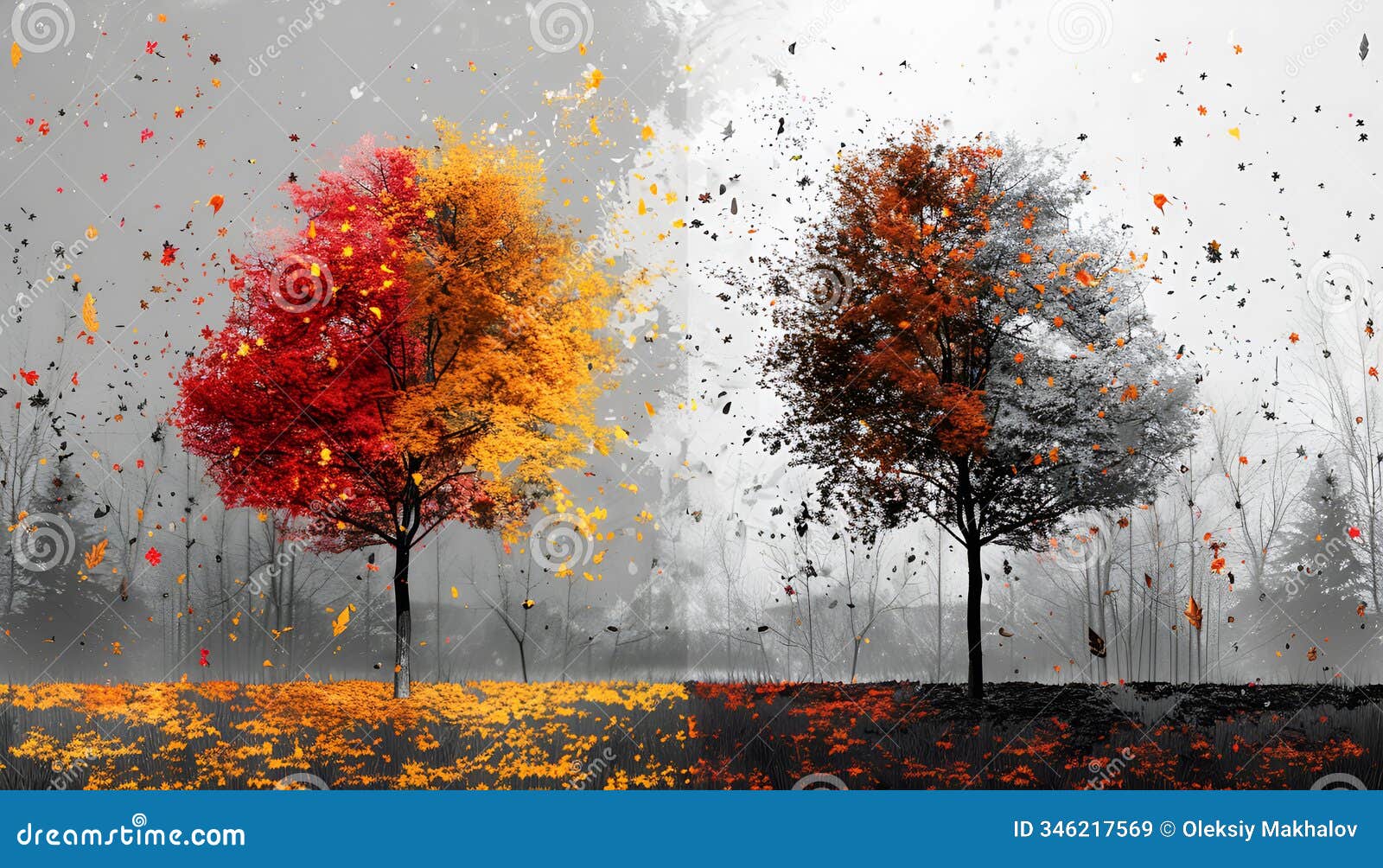 Trees on Left and Right Side with Color of Leafs Changing, Gloomy ...