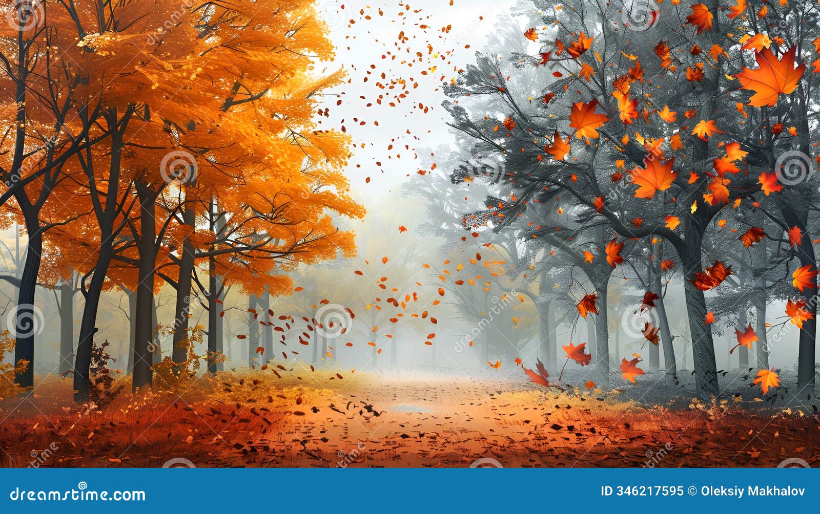 Trees on Left and Right Side with Color of Leafs Changing, Gloomy ...