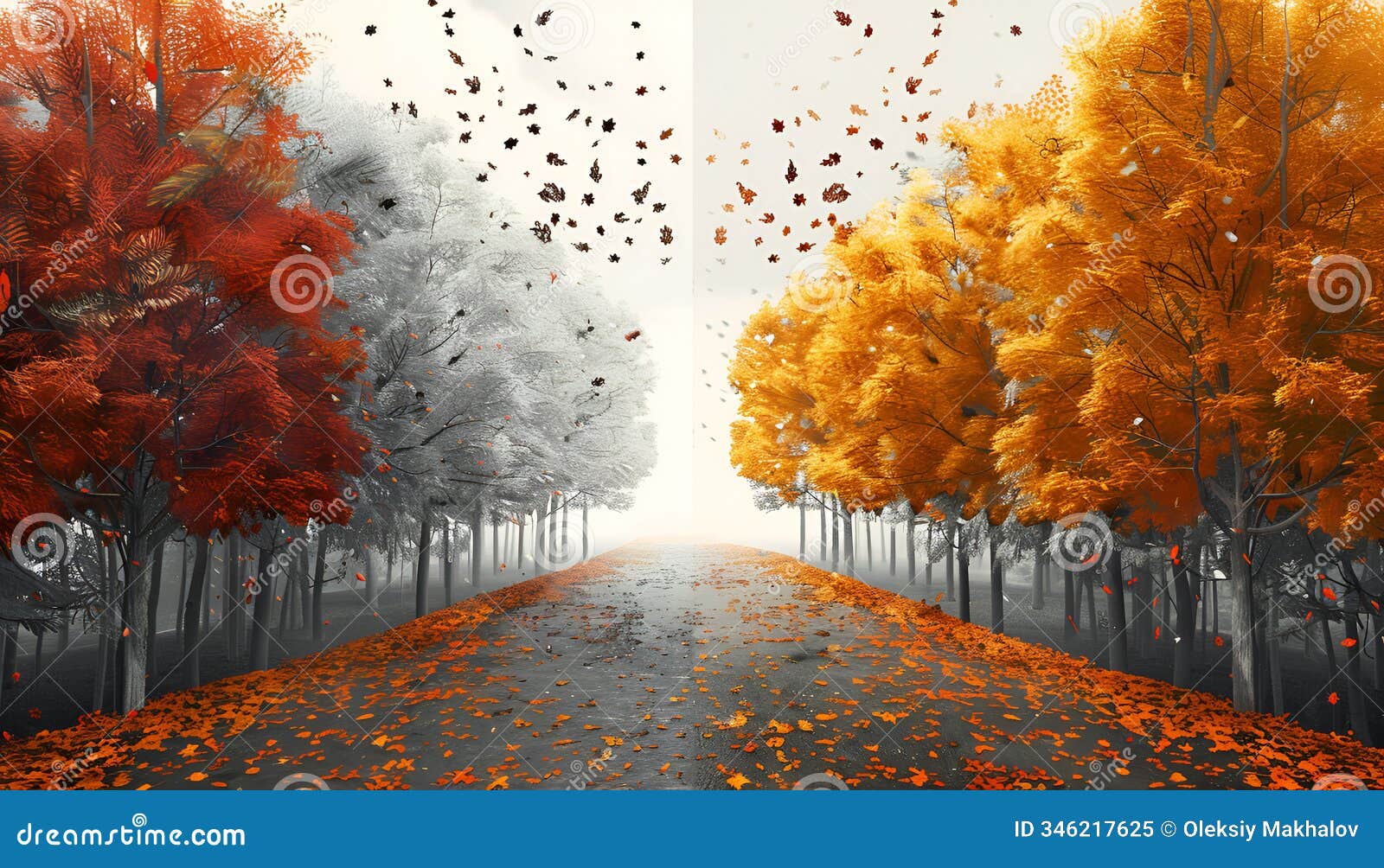 Trees on Left and Right Side with Color of Leafs Changing, Gloomy ...