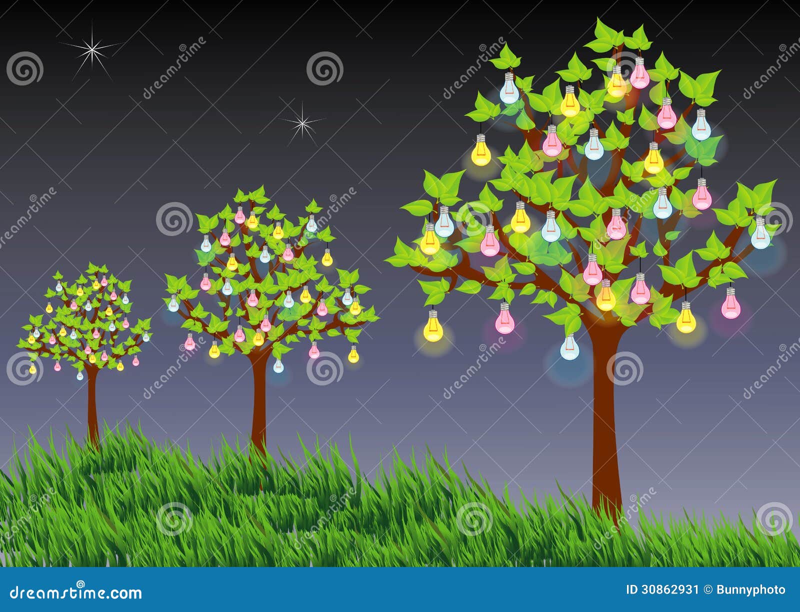 Trees with light bulb stock vector. Illustration of grass - 30862931
