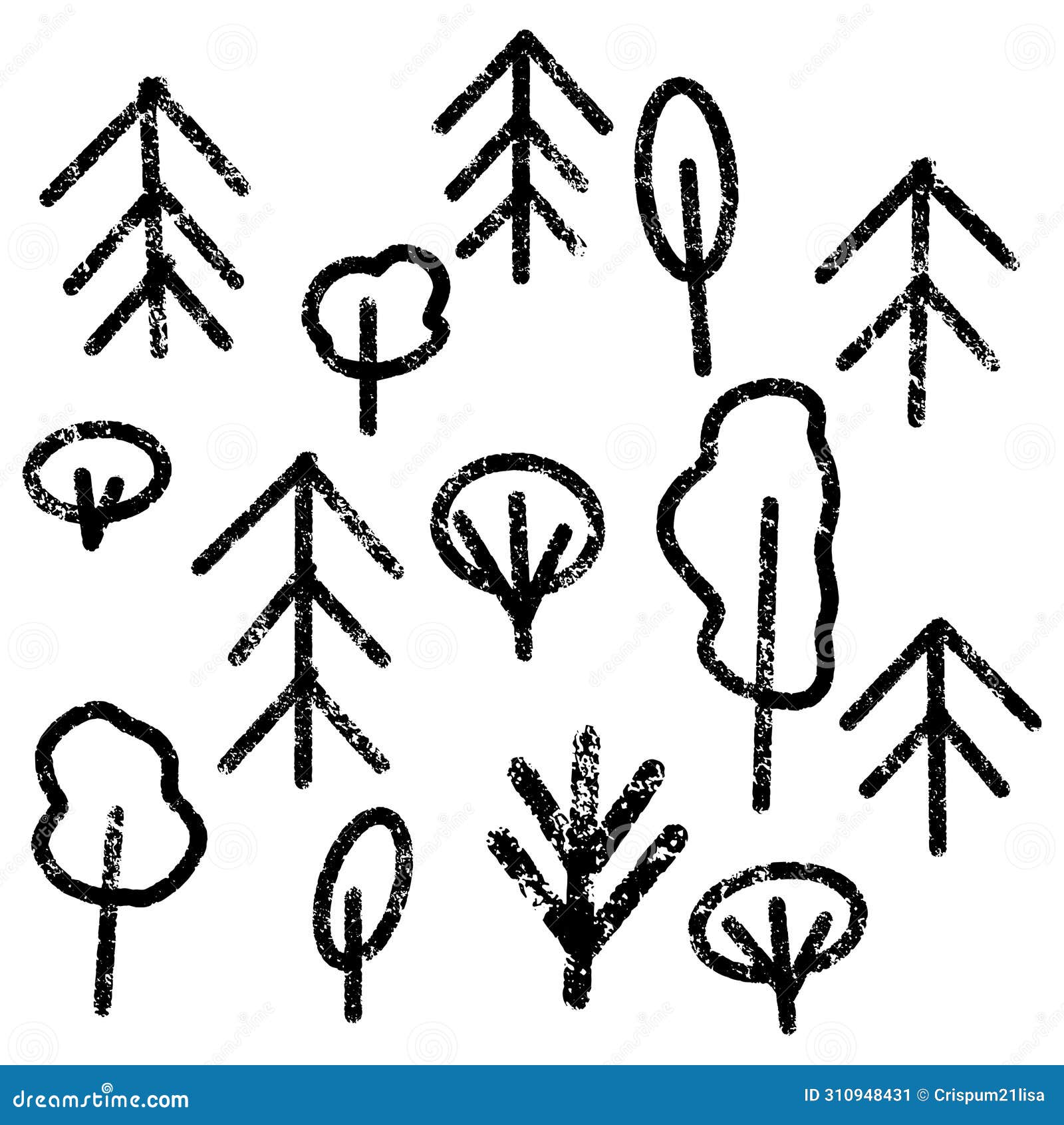 Trees in Line Art Style, Texture Doodle. Stock Vector - Illustration of ...