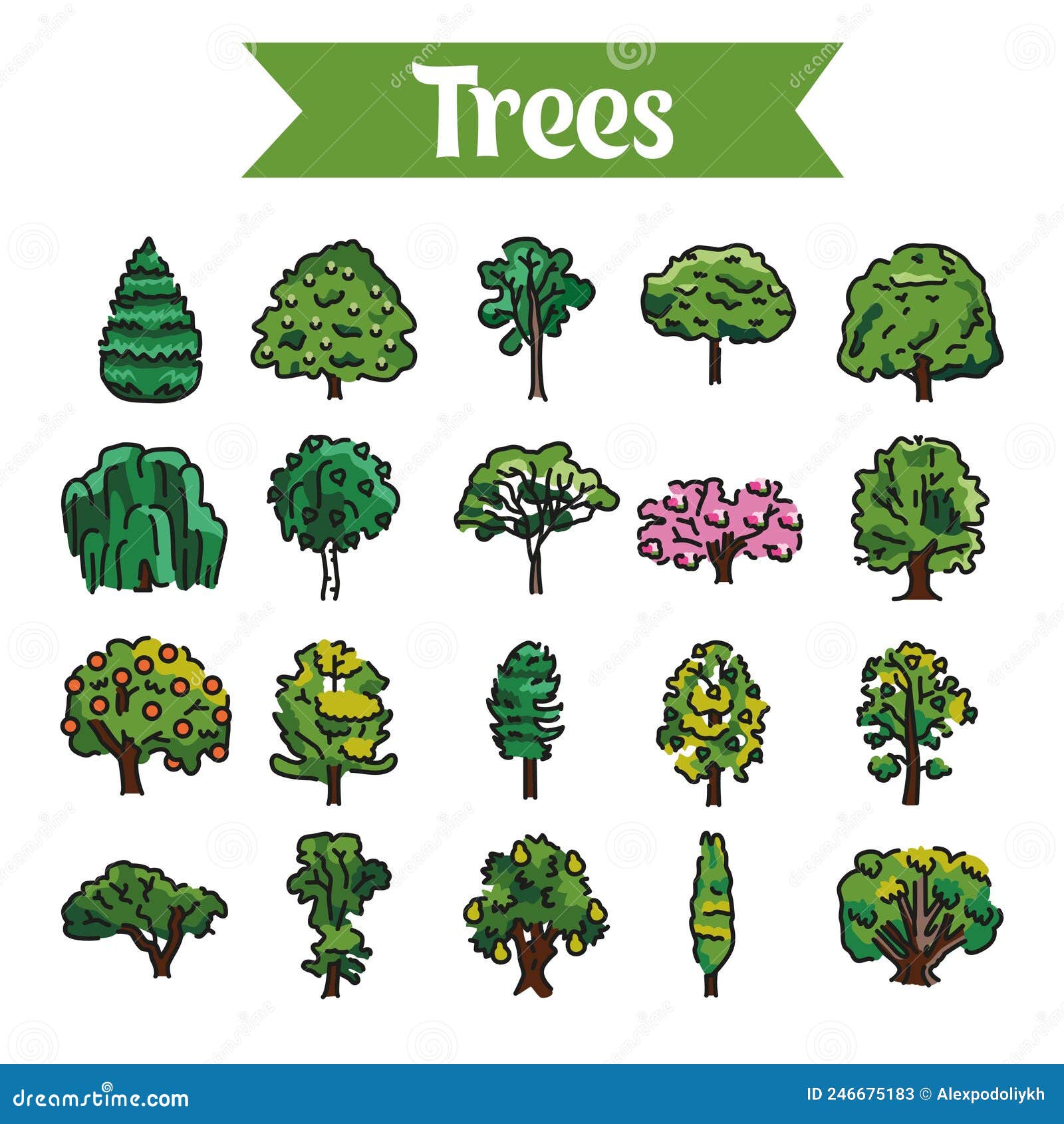 Trees Line Icons Set. Isolated Vector Element Stock Vector ...