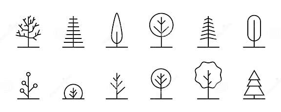 Trees Linear Icons. Vector Thin Line Tree Collection Stock Vector ...