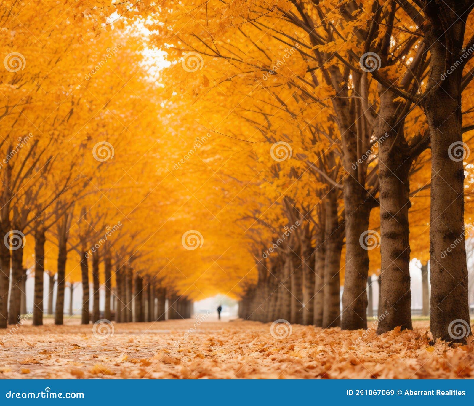 Trees Lined Up in a Row with Leaves on the Ground Stock Illustration ...