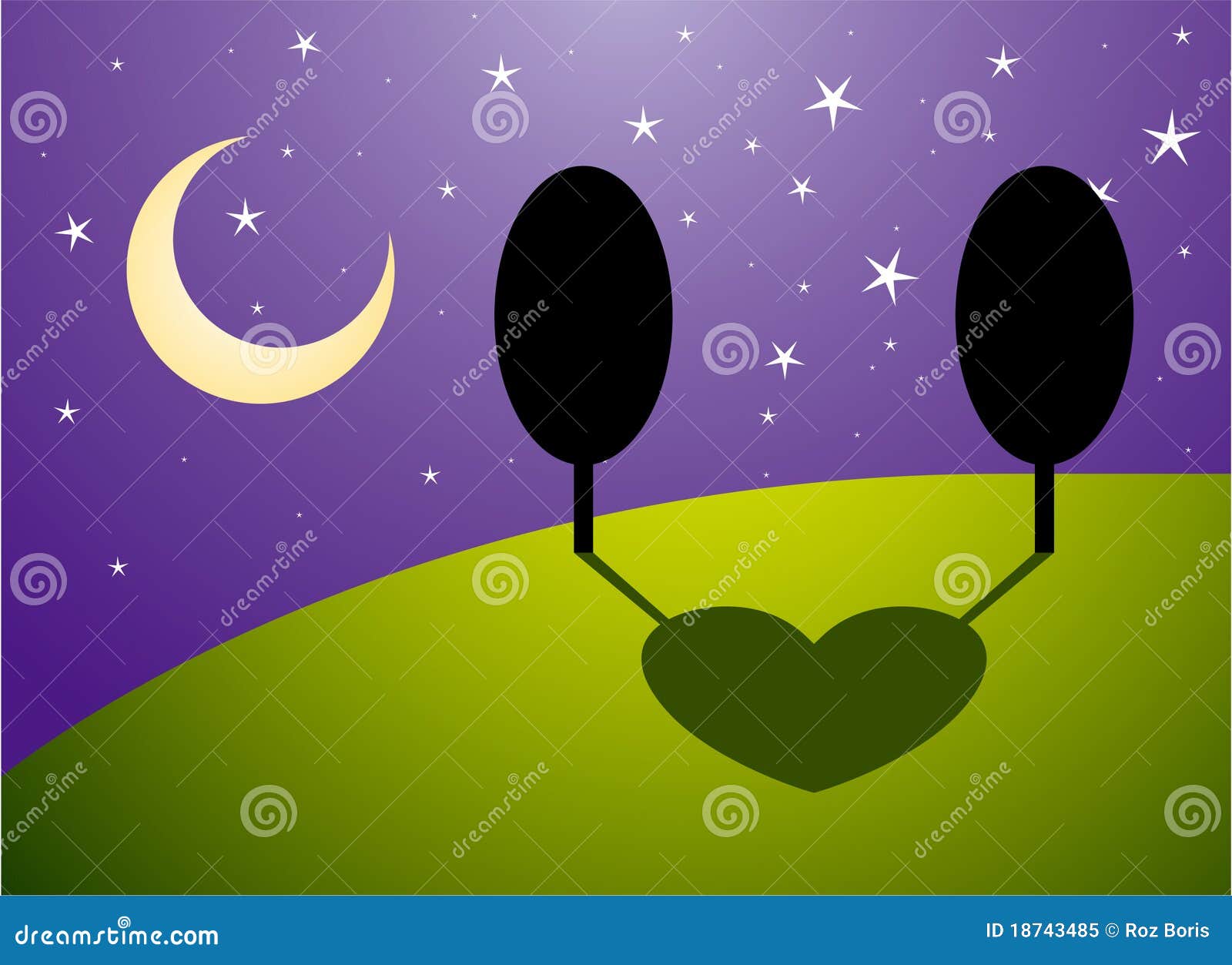 Trees in love at night stock illustration. Illustration of nature ...
