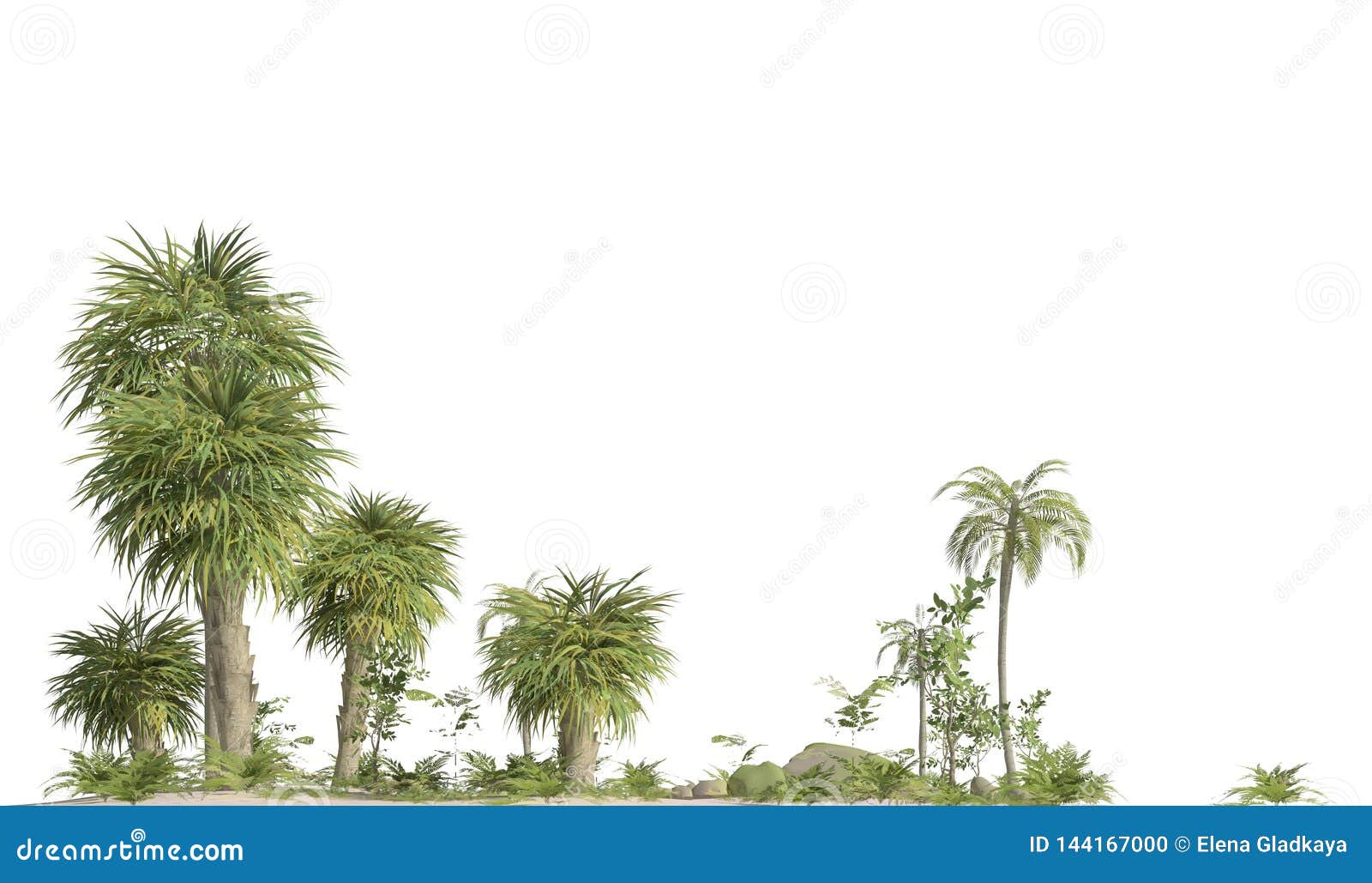 Trees of the Mesozoic Era Isolated on White Background 3D Illustration ...