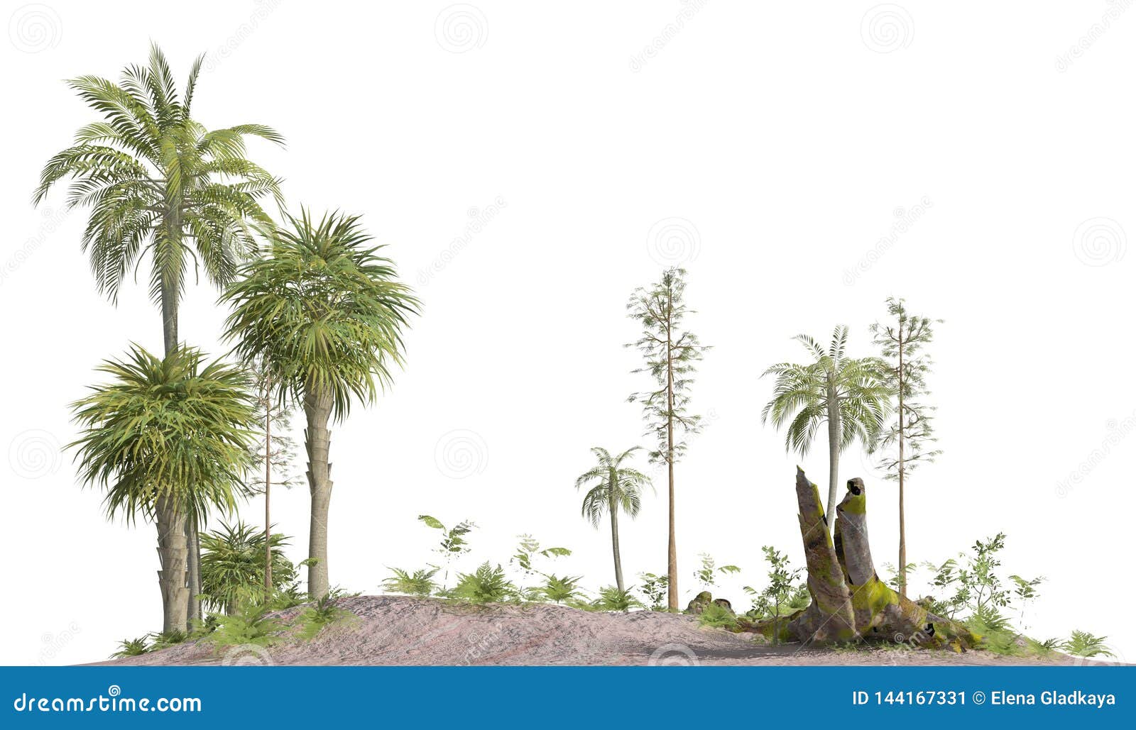 Trees of the Mesozoic Era Isolated on White Background 3D Illustration ...