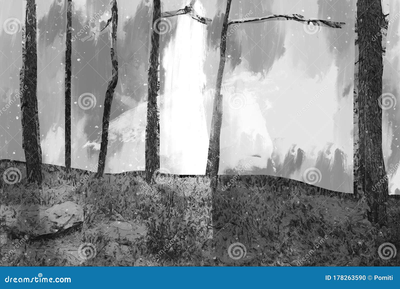 Trees in Monotone, Digital Painting Illustration Stock Illustration ...