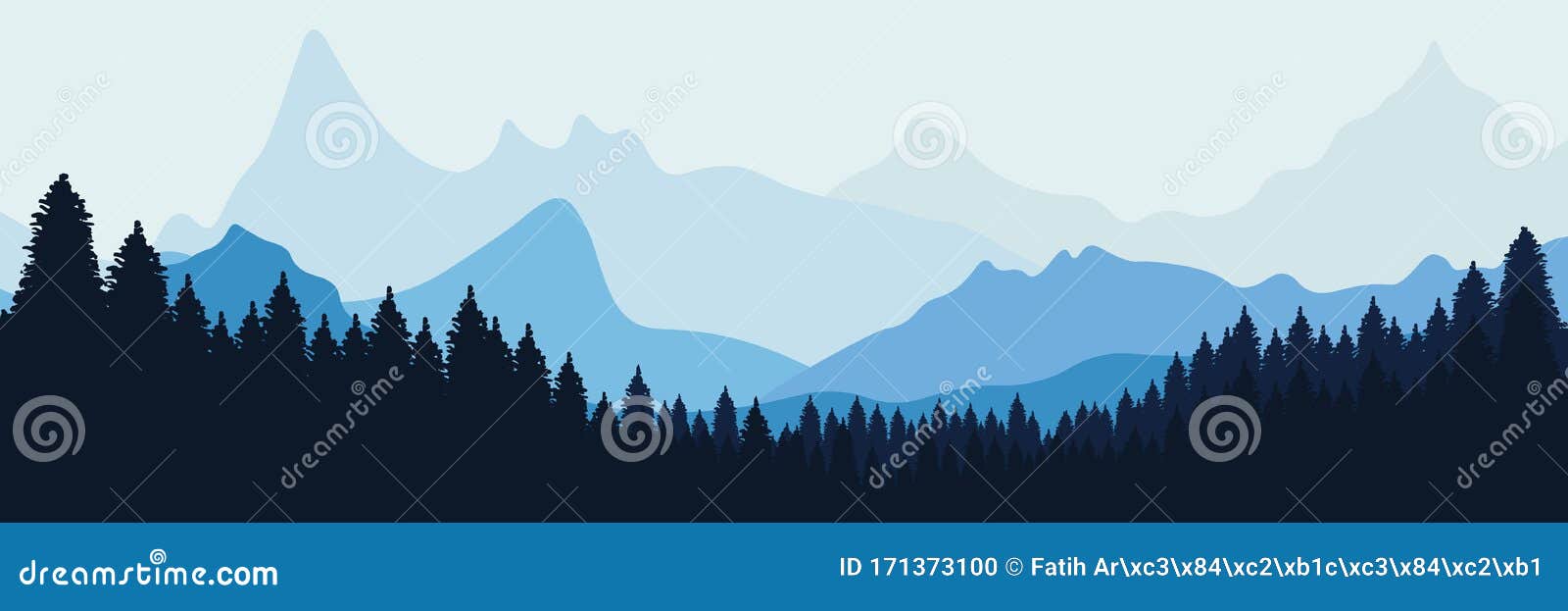 Trees and Mountains Landscape. Panoramic View. Vector Illustration ...