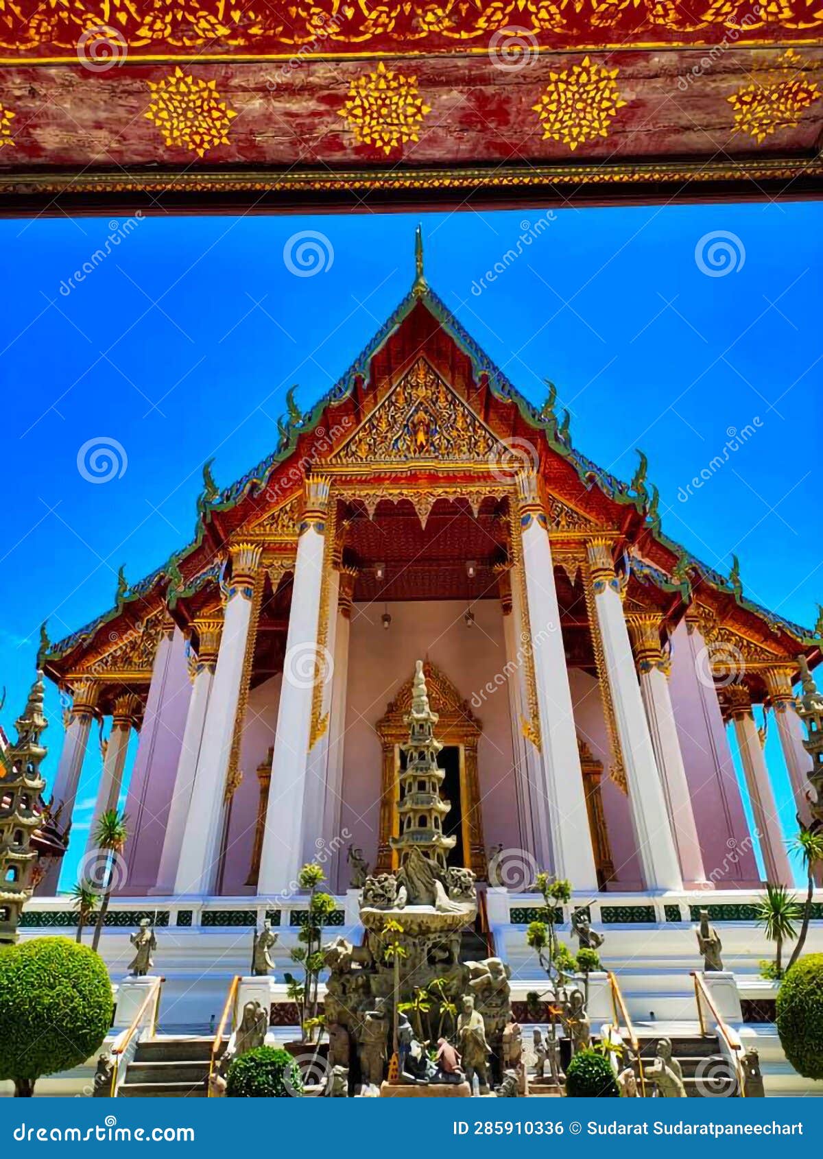 Trees and mountains stock photo. Image of building, thai - 285910336