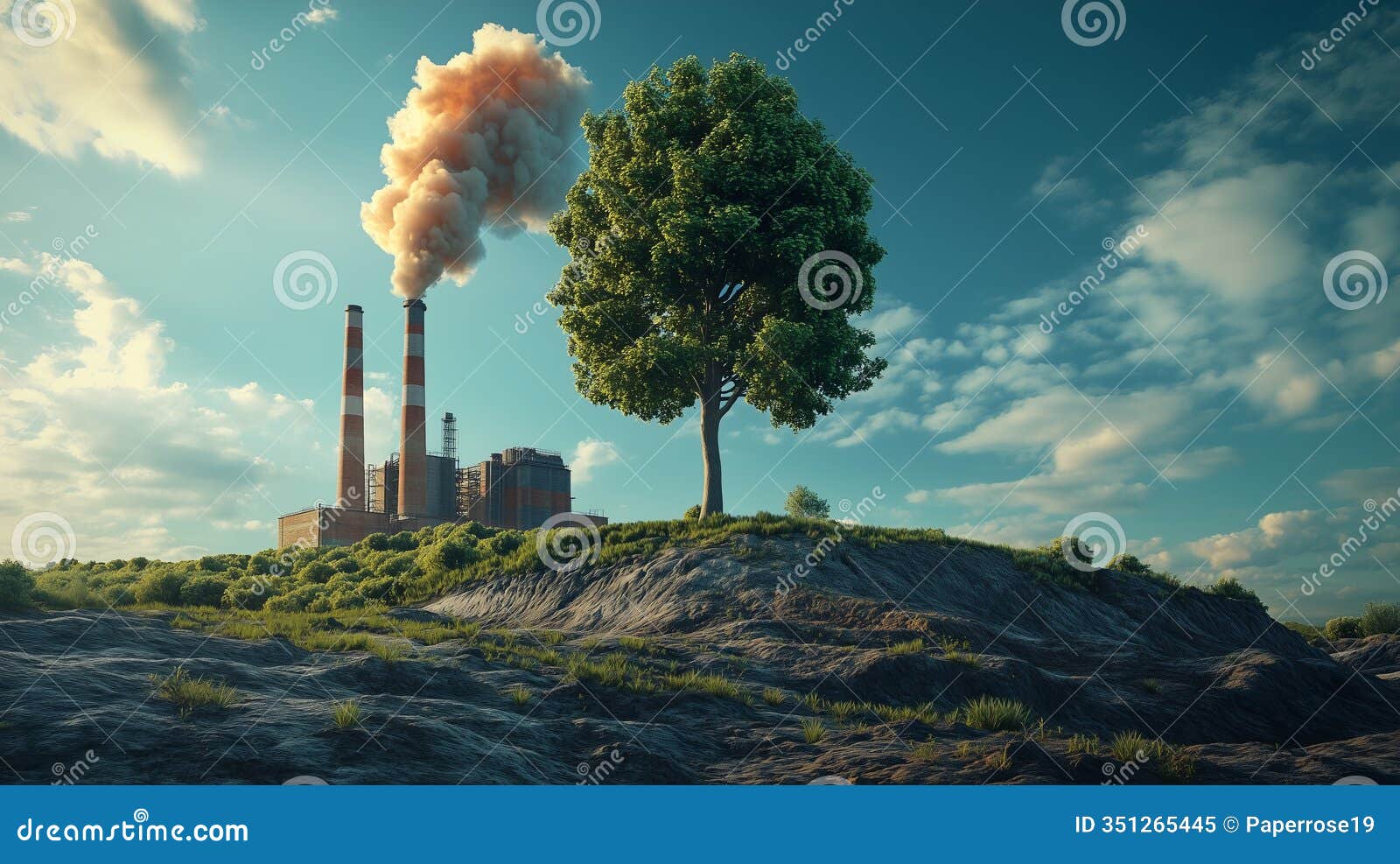 Trees Offsetting Factory Emissions, Carbon Neutral Cycle Stock ...