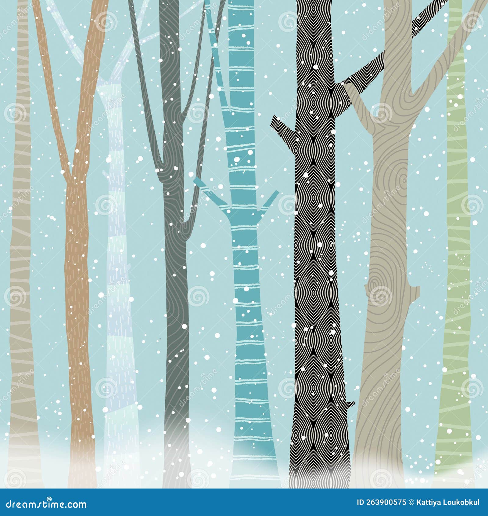 Trees Pattern Design with Snow Background, Wintertime Concept ...