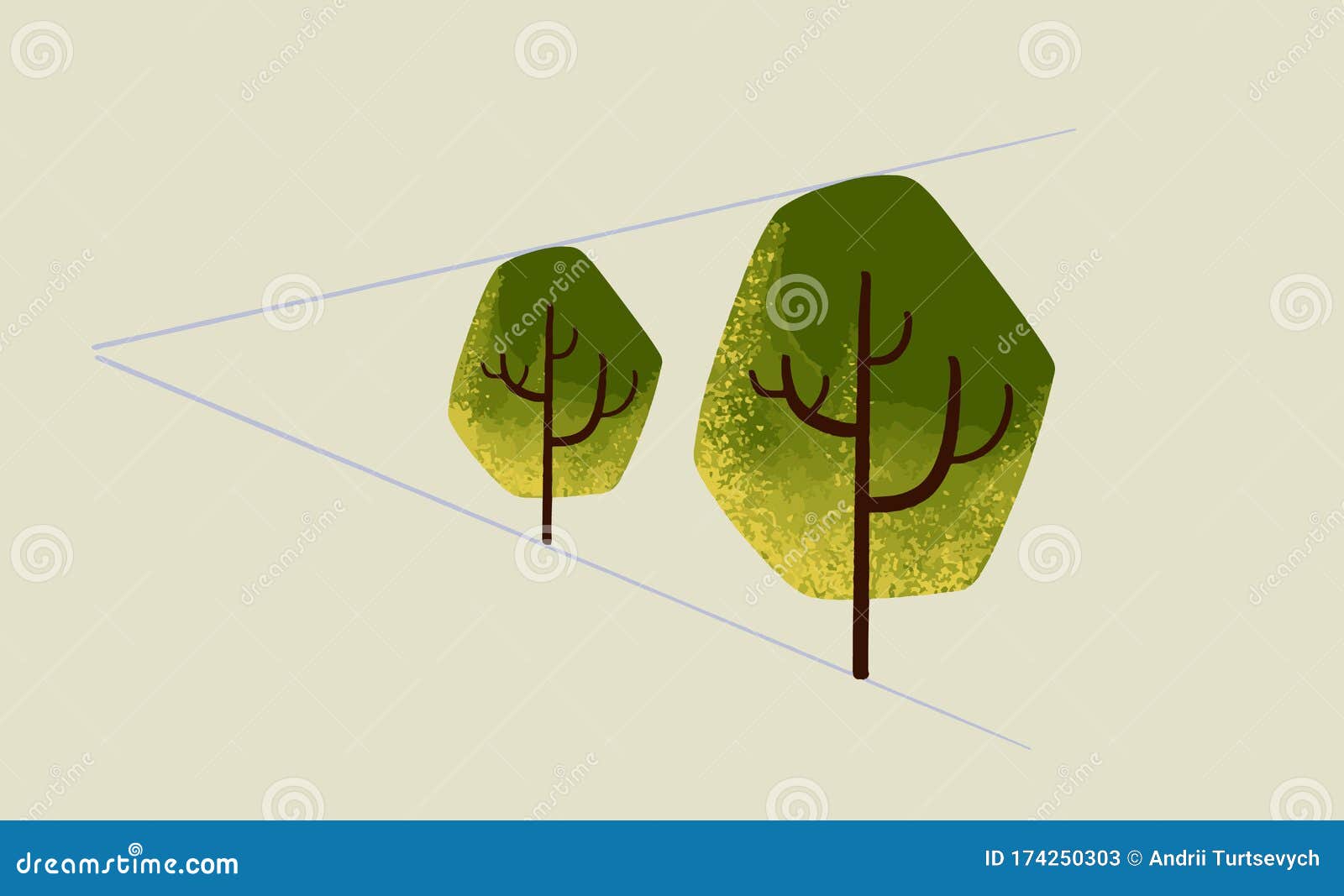 Trees in Perspective with Perspective Lines Stock Vector - Illustration ...