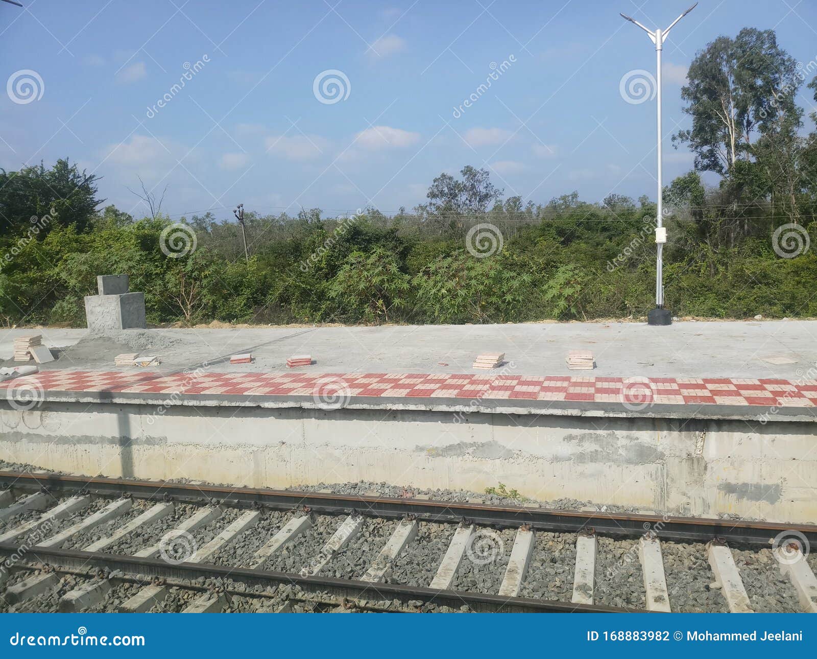 Trees, Platform, Tracks, Pole, Wires Stock Photo - Image of trees ...