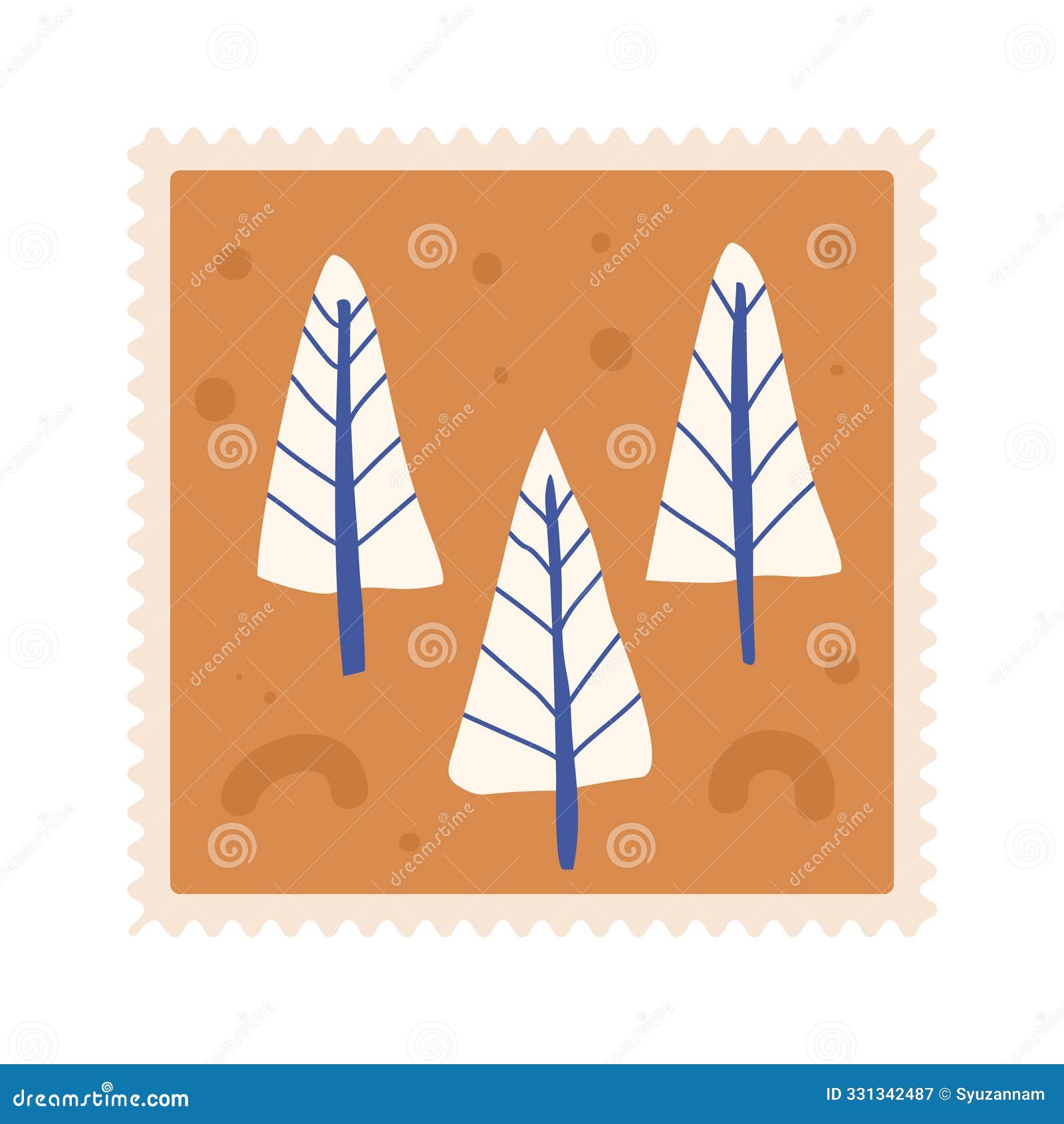 Trees Postal Stamp Isolated on White Background. Stylized Forest Square ...